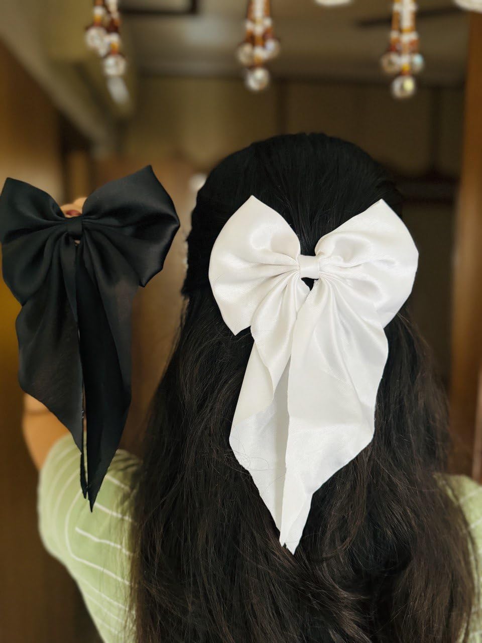 ABE Satin Hair Bows with Big Ribbon Clips Vintage Styled Bows for Women ...