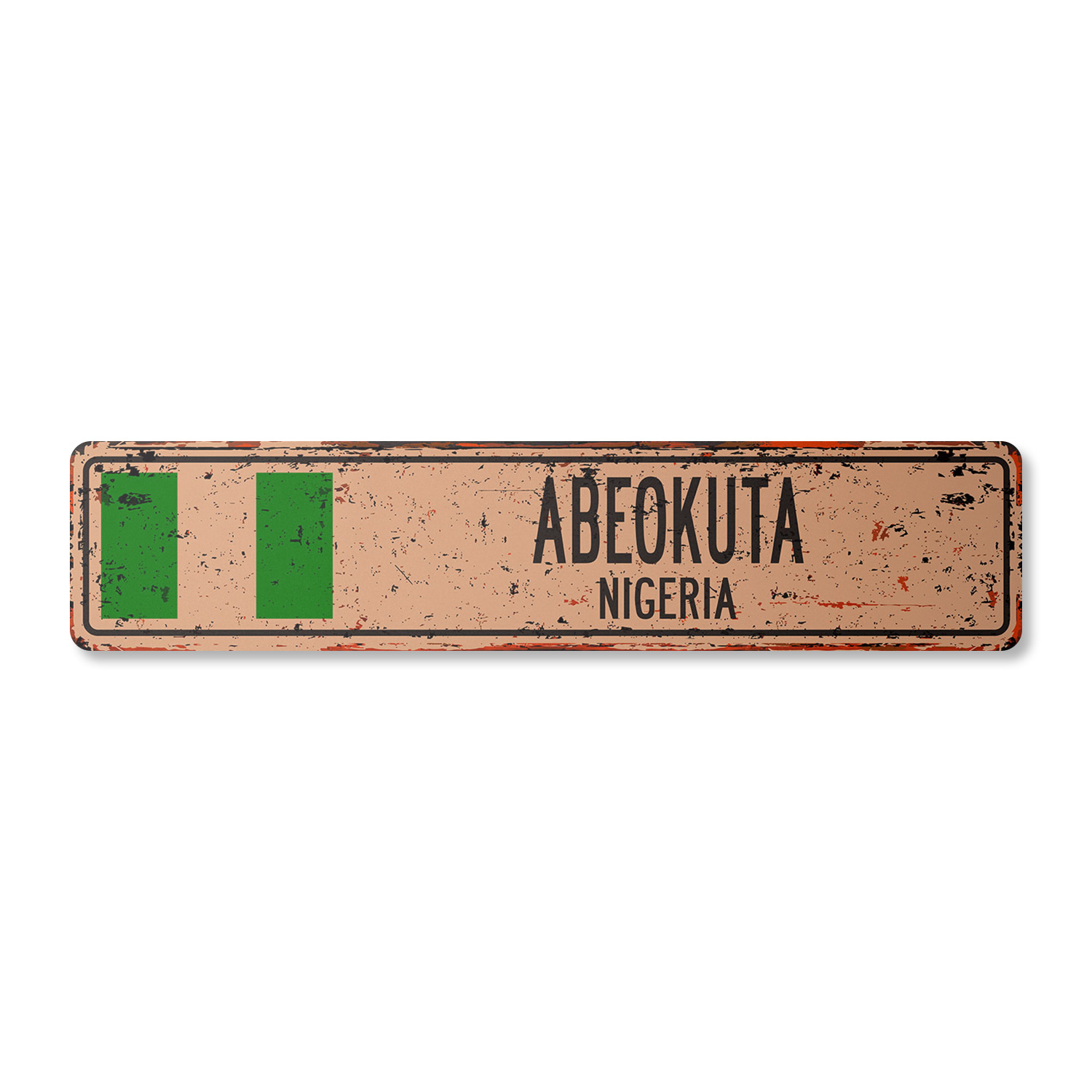 ABEOKUTA NIGERIA Vintage Plastic Street Sign Nigerian flag city country ...