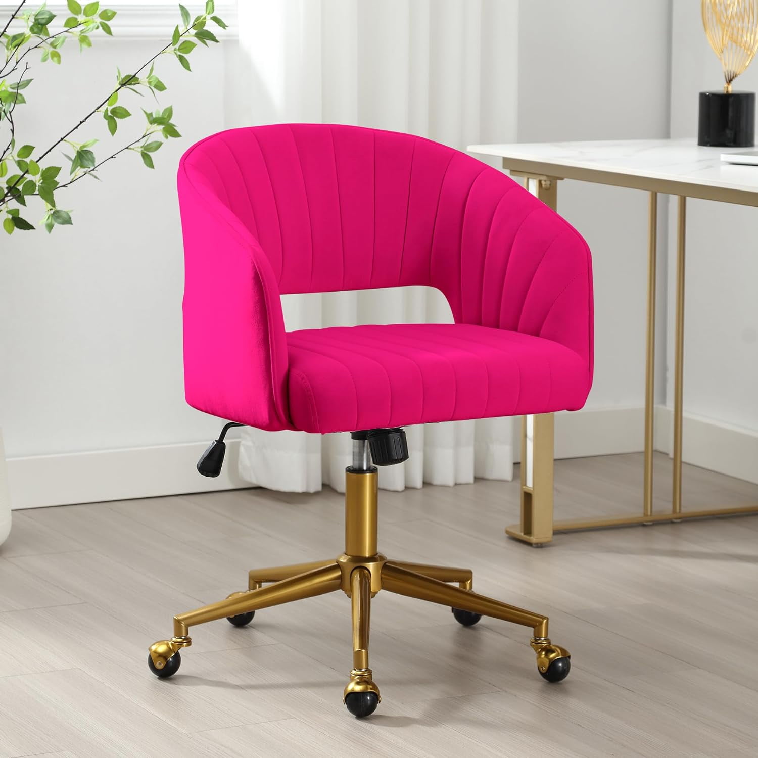 ABET Desk Chair with Wheels, Velvet Home Office Chair, Swivel Armchair ...