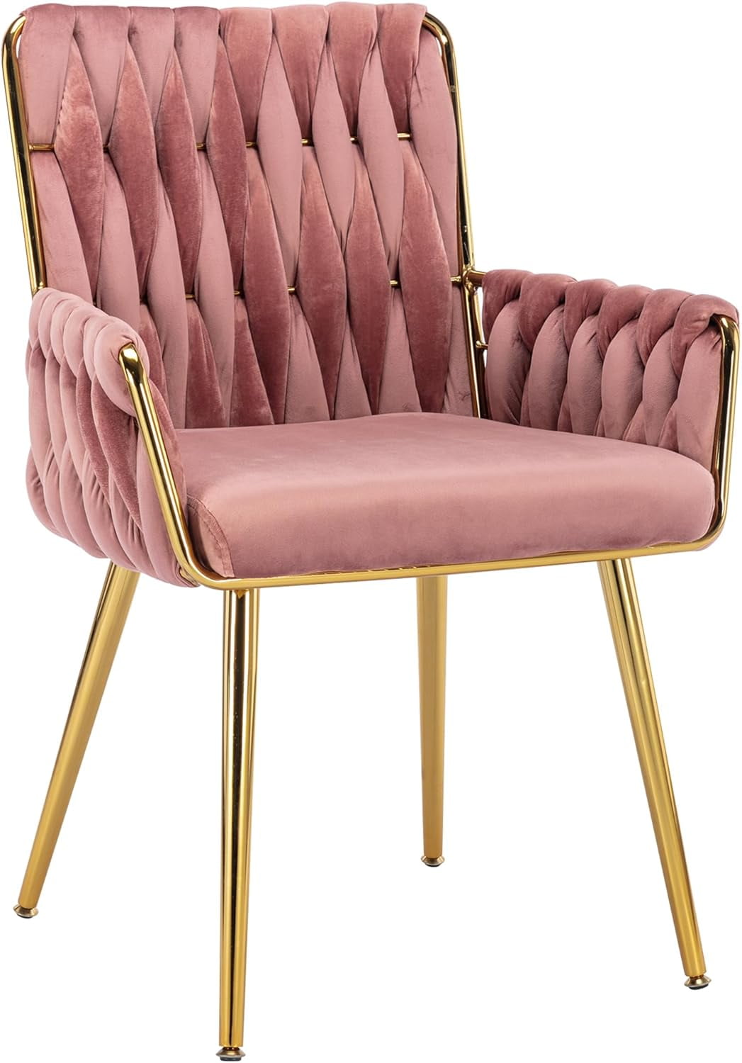 ABET Office Desk Chair No Wheels, Woven Velvet Vanity Chair with Back ...