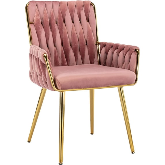 ABET Office Desk Chair No Wheels, Woven Velvet Vanity Chair with Back ...