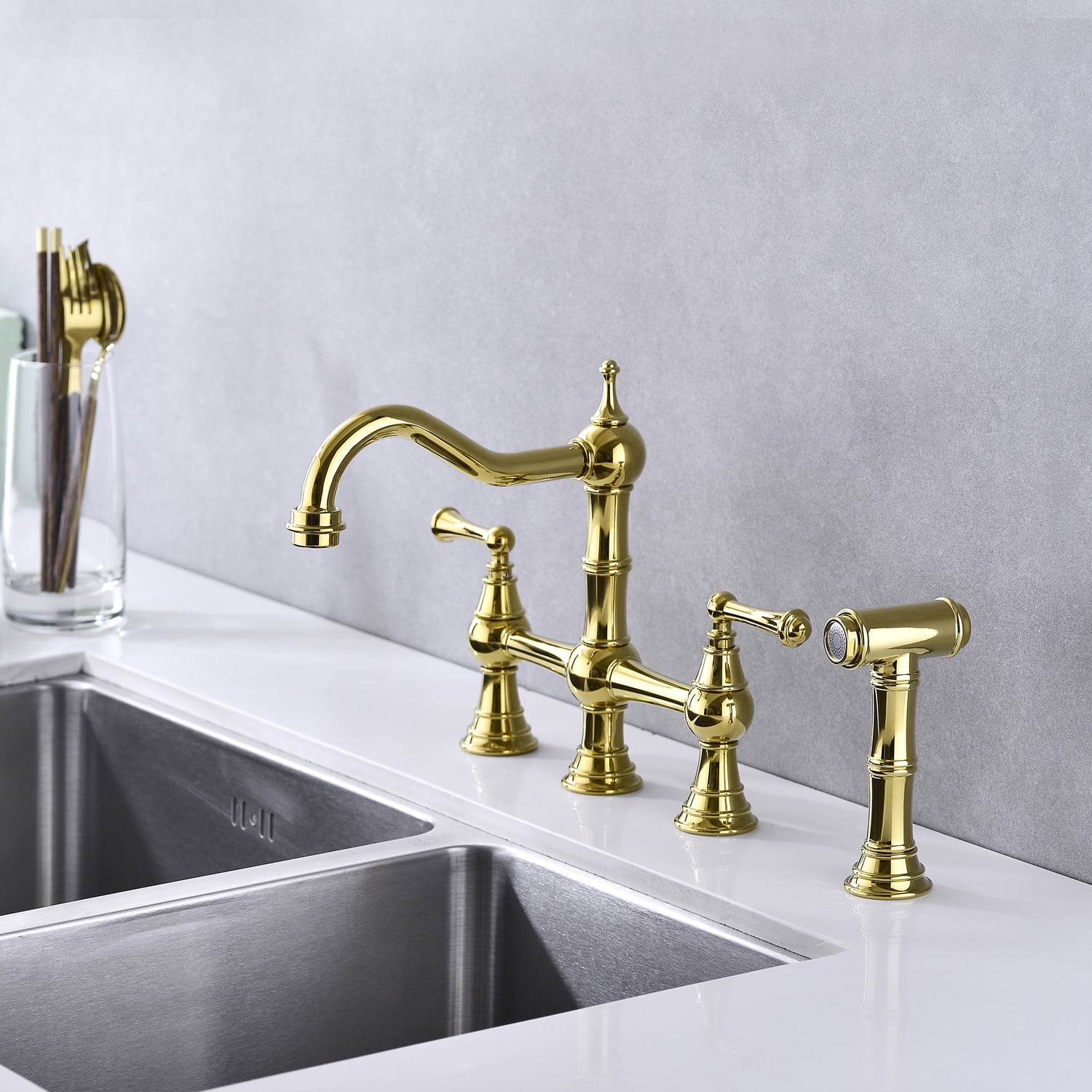 ABGKEPLY Double Handle Widespread Kitchen Faucet with Traditional ...