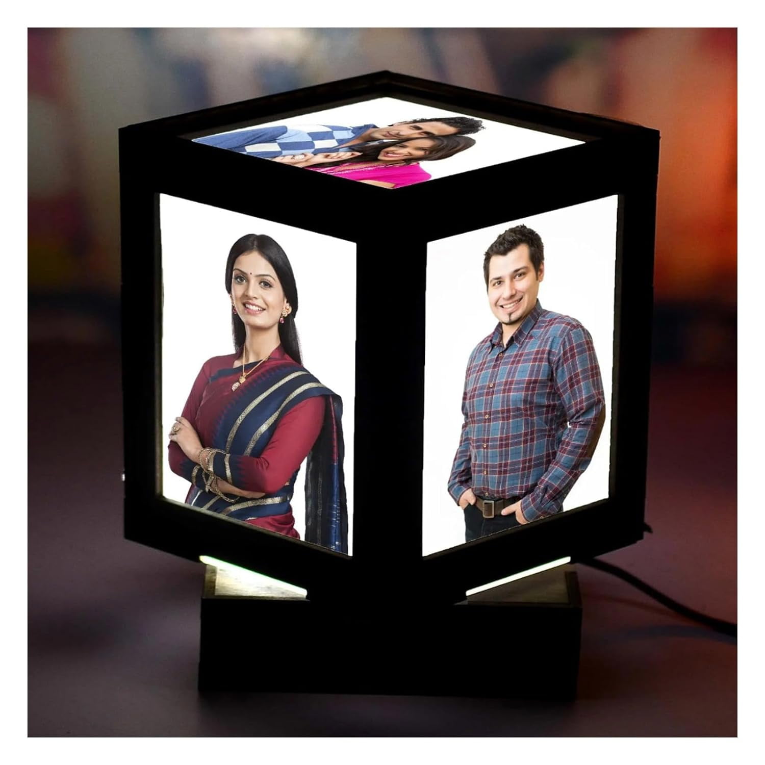 ABHI9CUSTOMIZED Personalized Photo Lamp Rotating Cube LED Light Box 15 cm Black Frame Custom ...