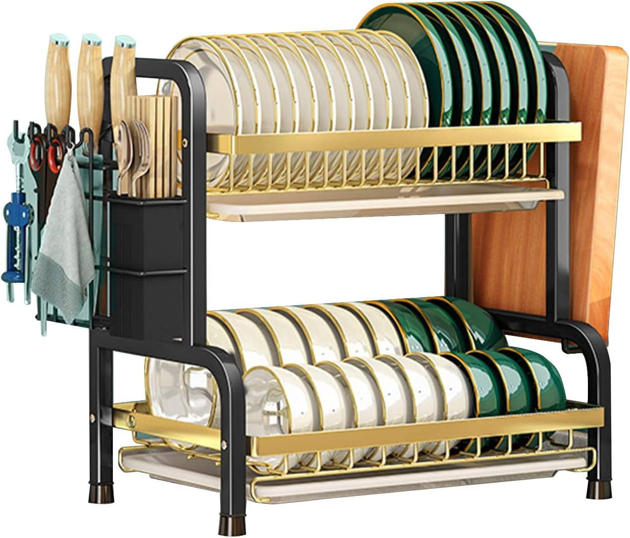 ABHOME Stainless Steel 2-Tier Dish Drying Rack with Utensil Holder ...