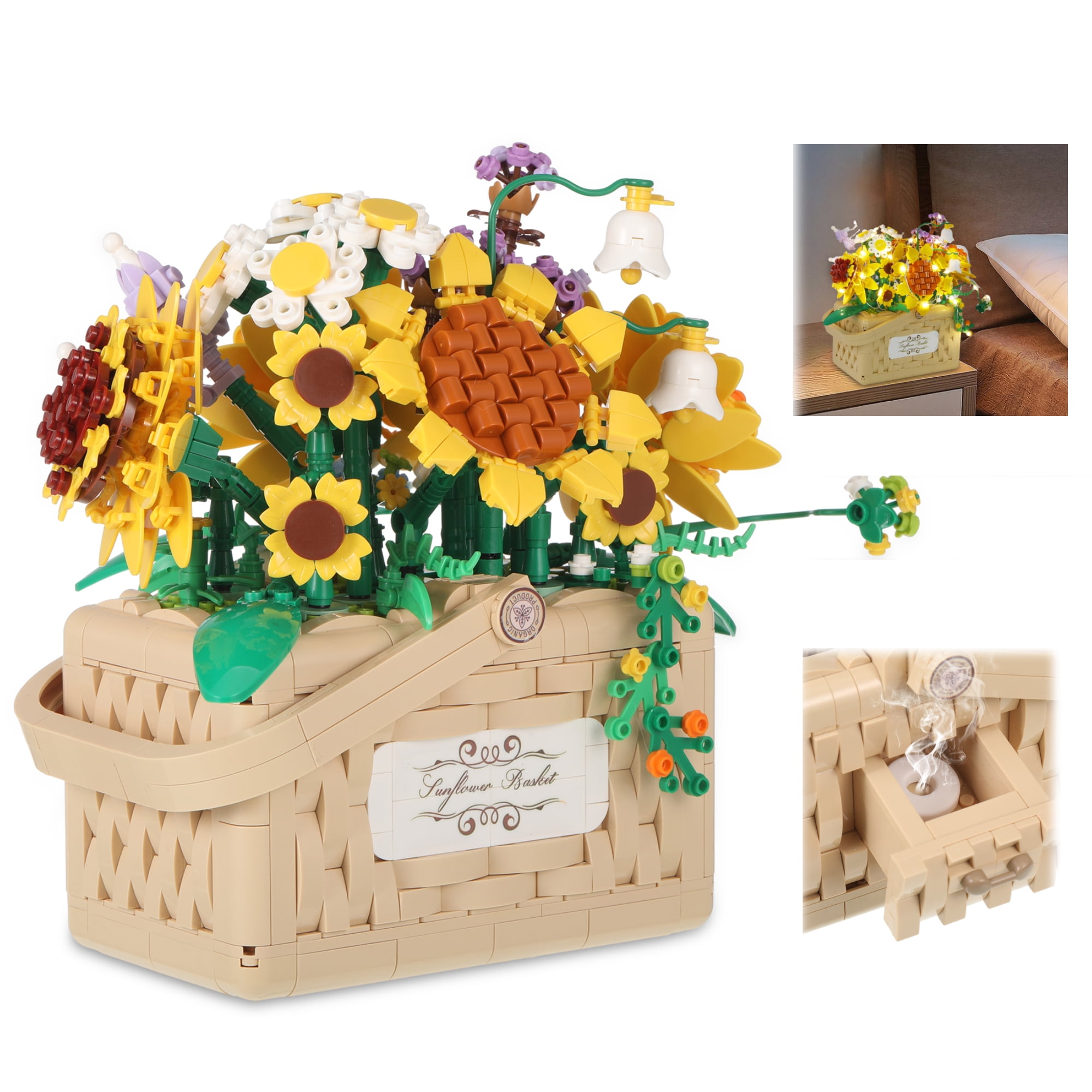 ABIDE 1277Pcs Flower Bouquet Building Set - Sunflower Flower Basket ...