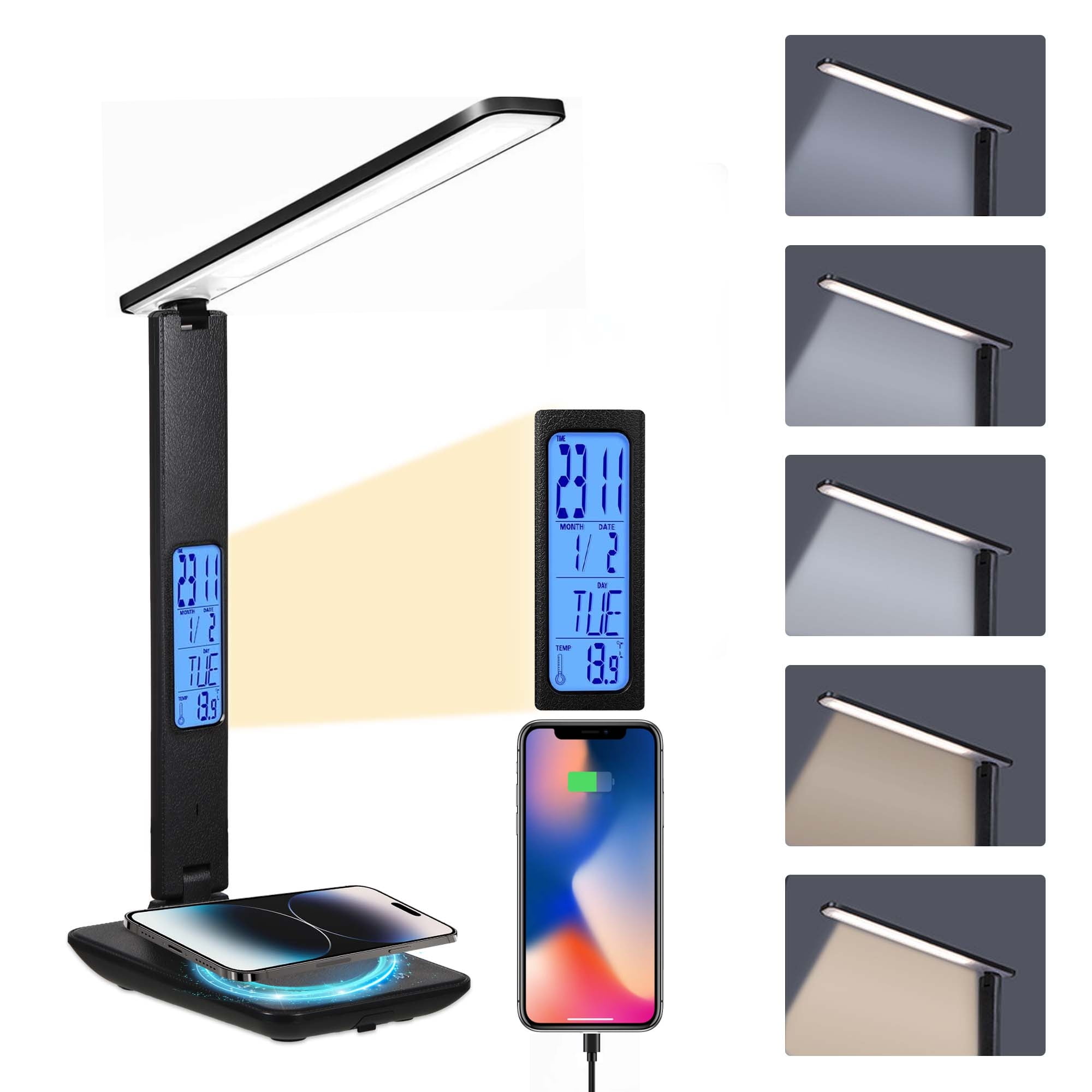 Abide LED Desk Lamp, Wireless Charger, USB Port, Clock, Alarm, Foldable ...