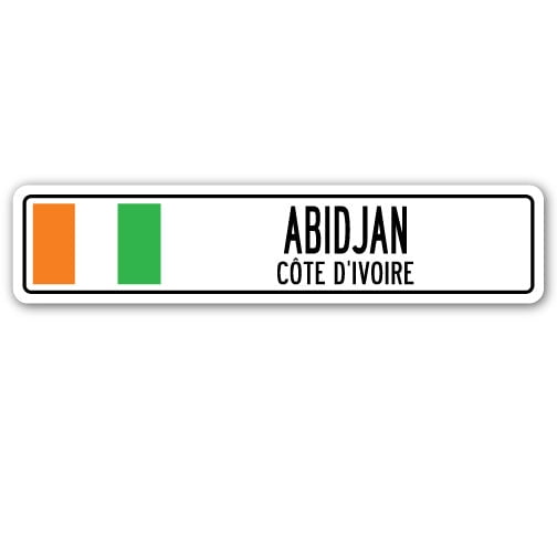 ABIDJAN COTE D'IVOIRE Street Sign Ivory Coast flag city country road ...