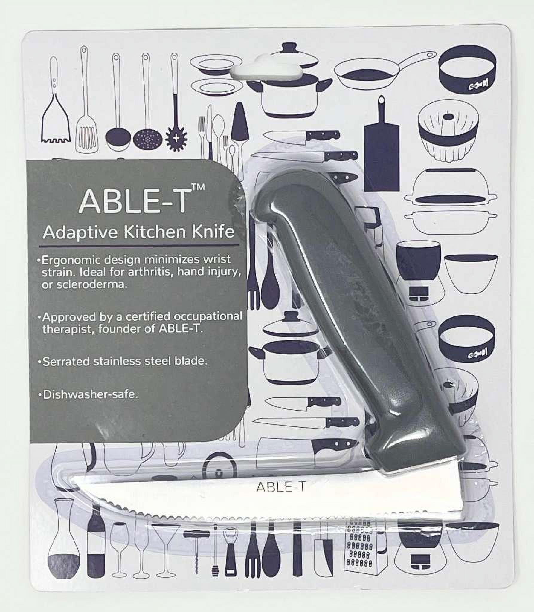 ABLE-T Serrated Right Angle Knife, Ergonomic Grip, 6-Inch Stainless ...