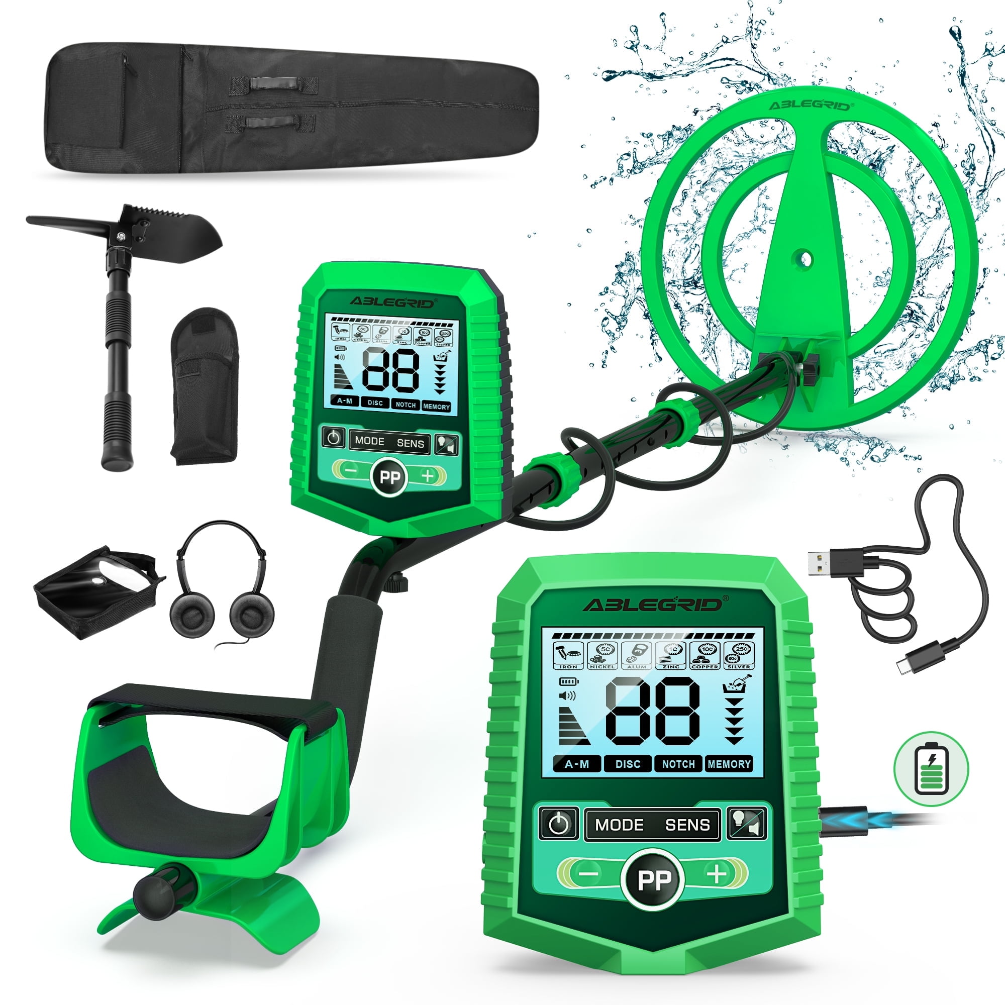 "ABLEGRID Professional Metal Detector, Rechargeable, Gold & Silver ...