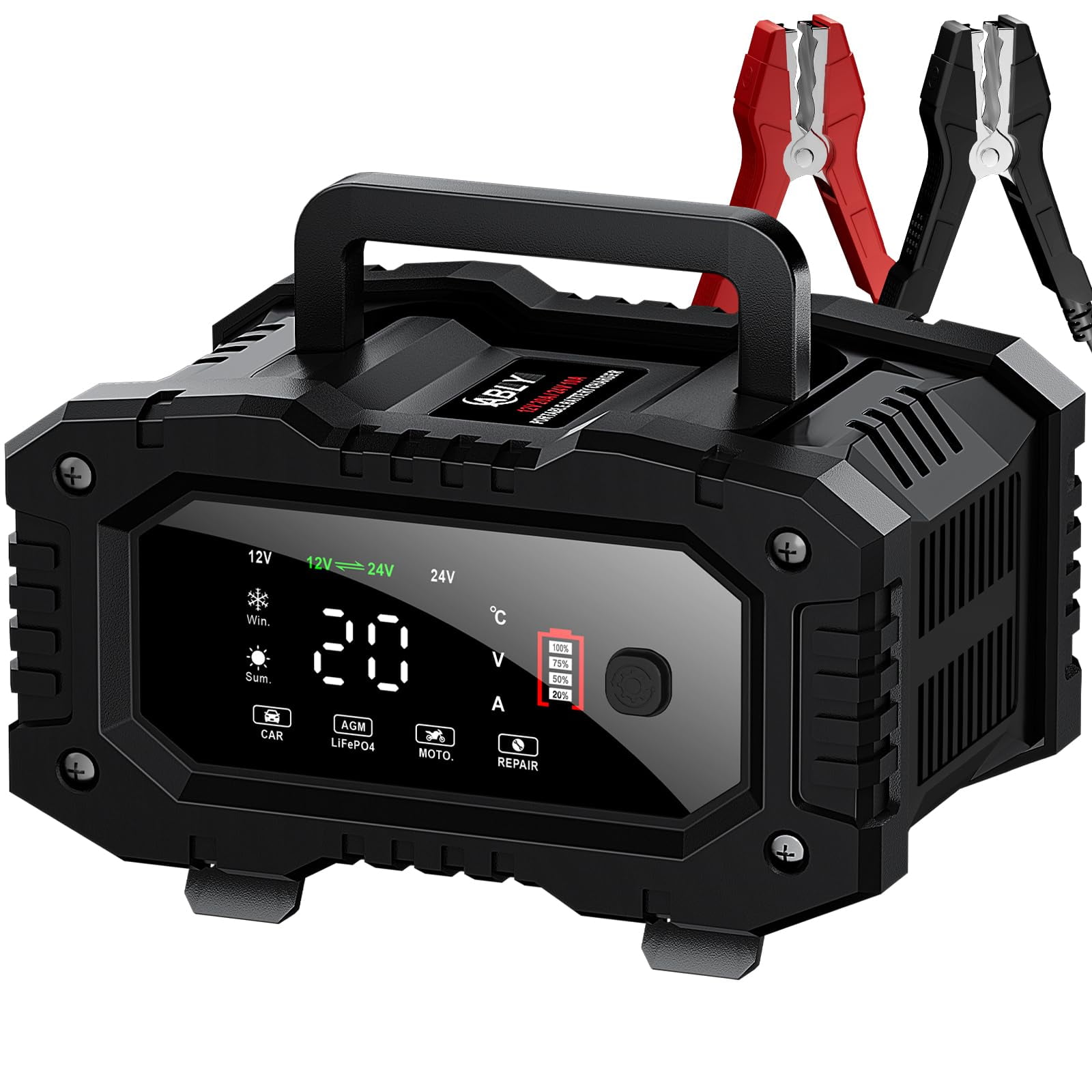 ABLY Battery Charger 20A 12V/24V LiFePO4 Lead Acid Automatic Battery ...