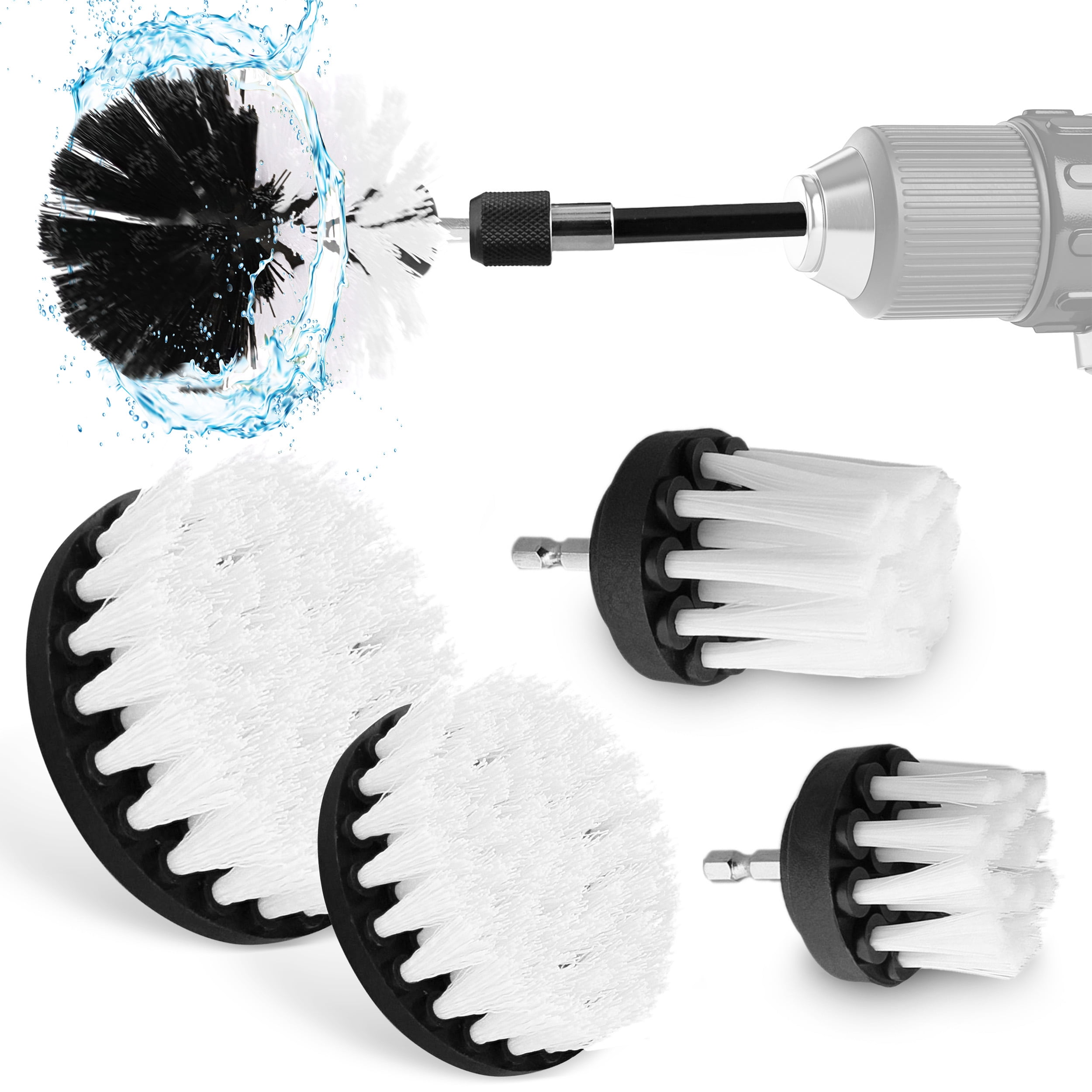 ABN 1/4in White Soft Bristle Drill Scrubber Brush Kit - 5pc with 1pc ...