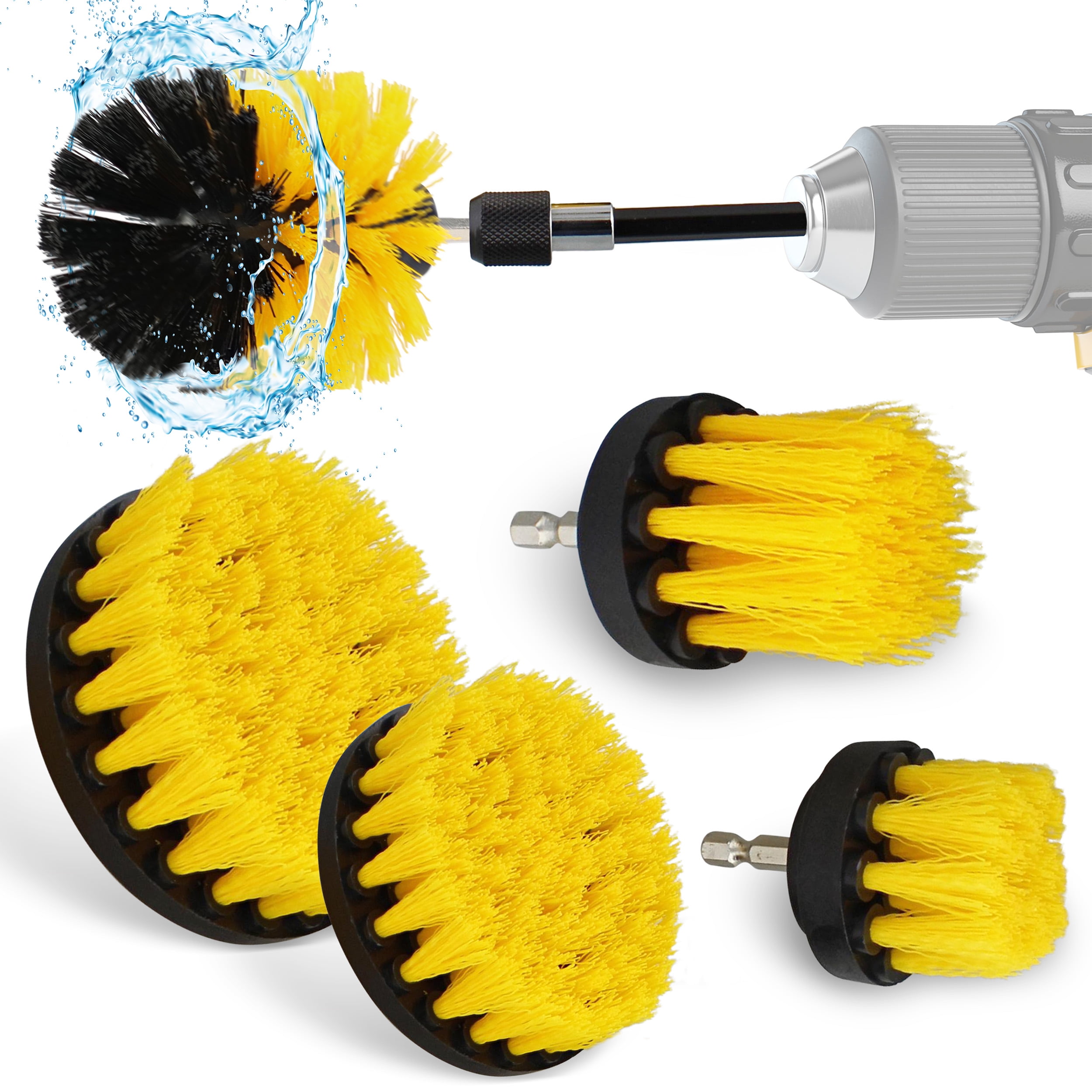 ABN 1/4in Yellow Med Bristle Drill Scrubber Brush Kit - 5pc with 1pc ...