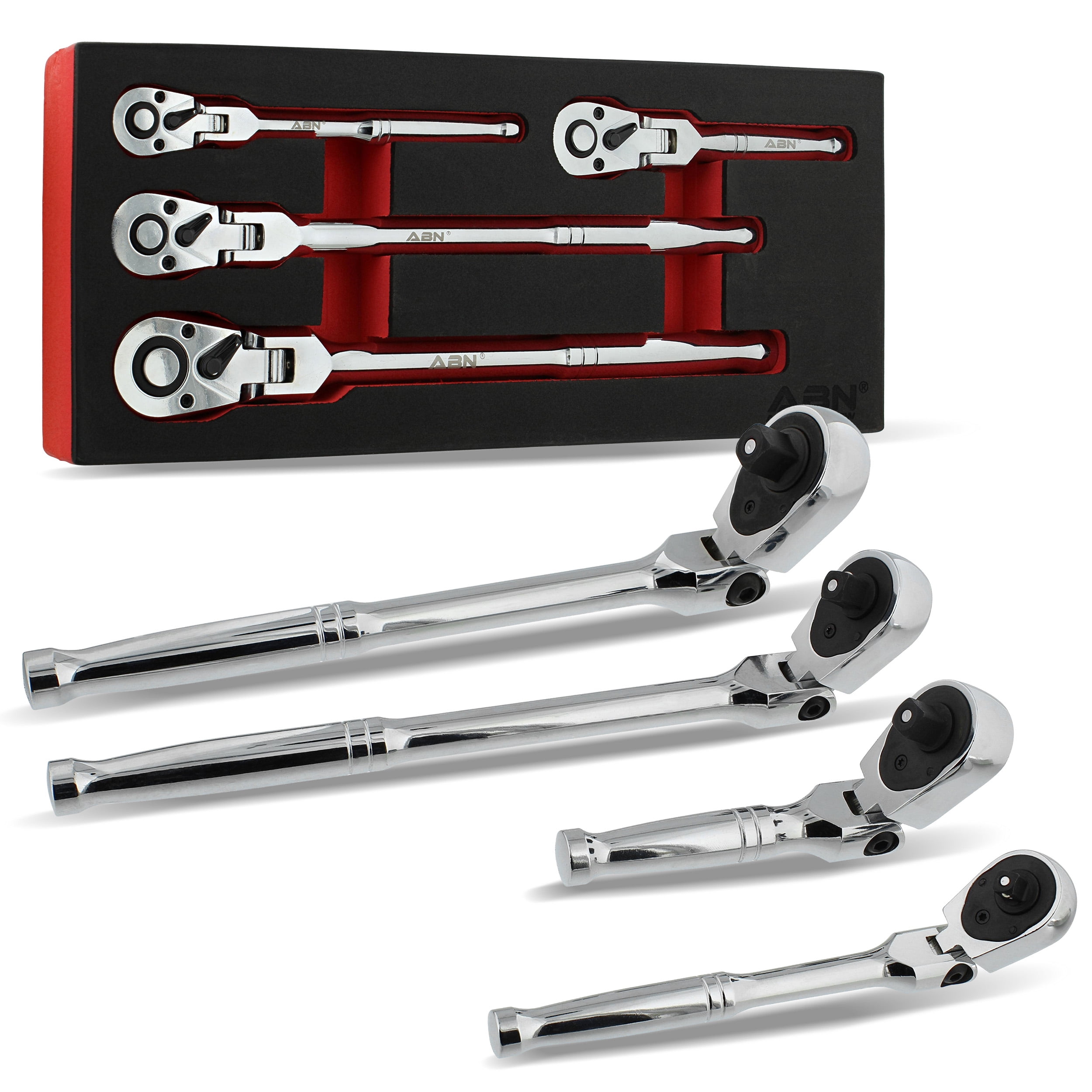 ABN 4-Piece Flex Head Ratchet Set - 1/4 1/2 and 3/8in Drive 72-Tooth ...