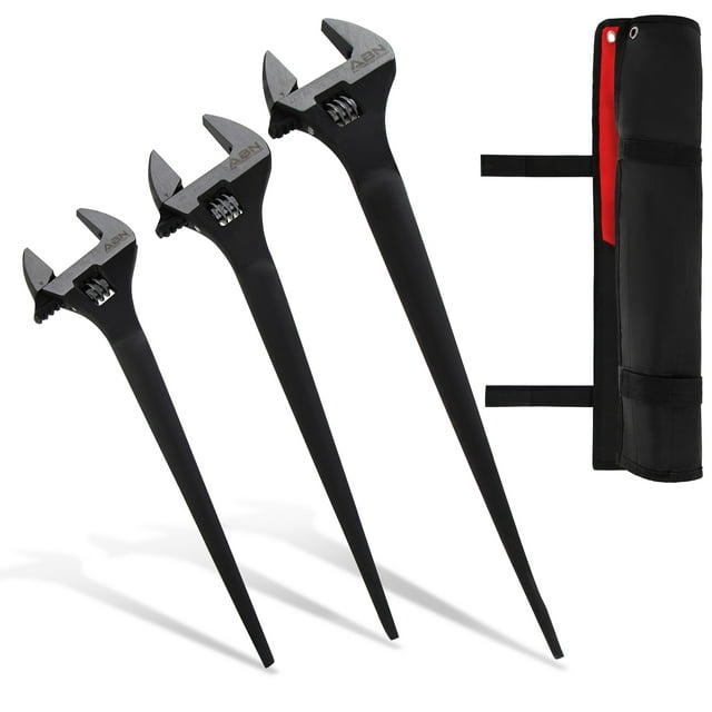 ABN Adjustable Spud Wrench Set - 3 Piece Metric Spiked Tool with Case ...