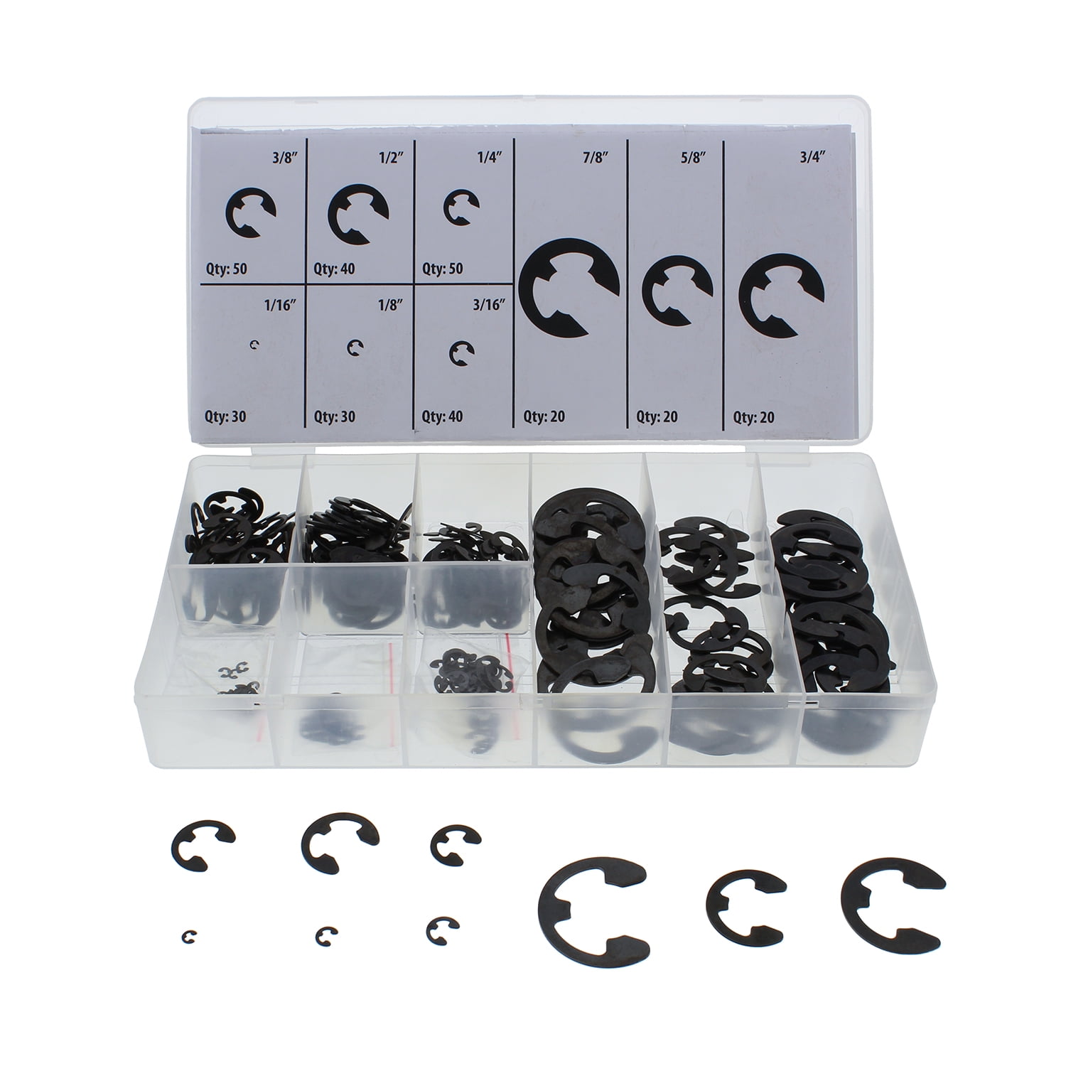 ABN E-Clip External Retaining Ring Washer 300-Piece Assortment Set SAE ...