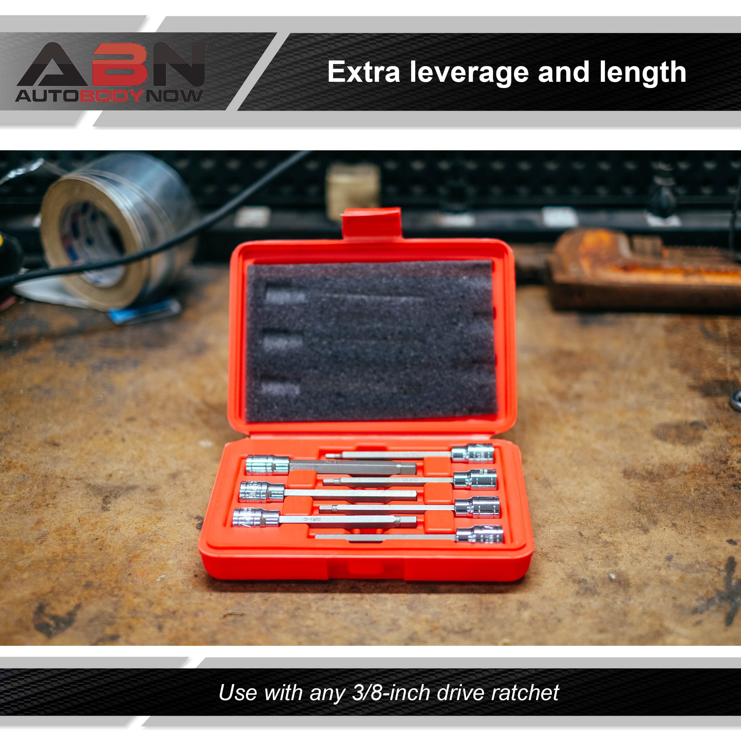 ABN Extra-Long SAE Standard Socket 7-Piece Set 3/8” Inch Hex Dr 1/8–3/8 ...