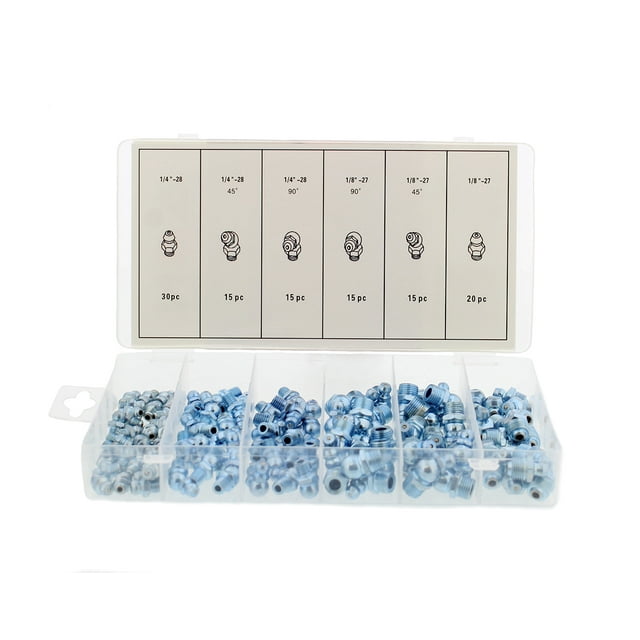 ABN Hydraulic Grease Zerk Fitting SAE 110-Piece Kit Straight 90 45 ...