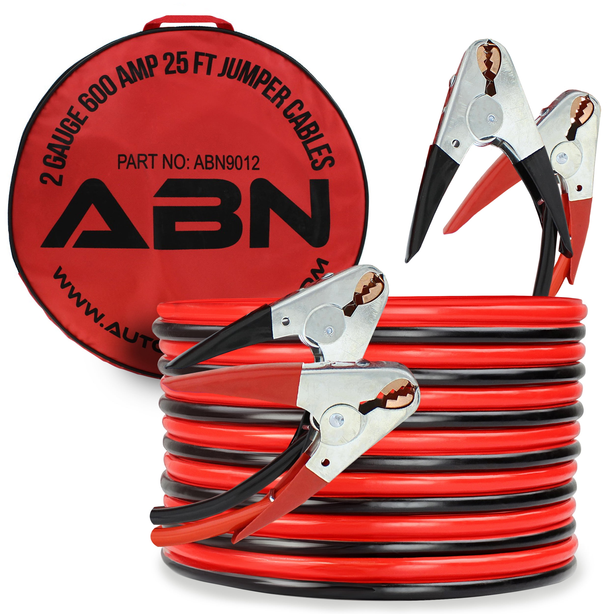 ABN Heavy Duty Auto Battery Jumper Cables, 25’ Long, 2-Gauge, 600 AMP ...