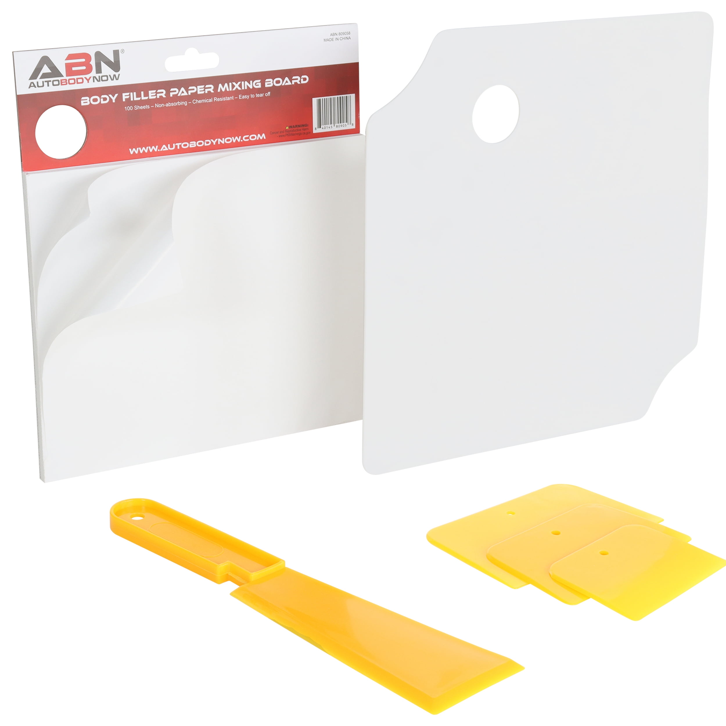 ABN Plastic Body Filler Mixing Kit - Plastic Scraper and 100 Sheets Mix ...
