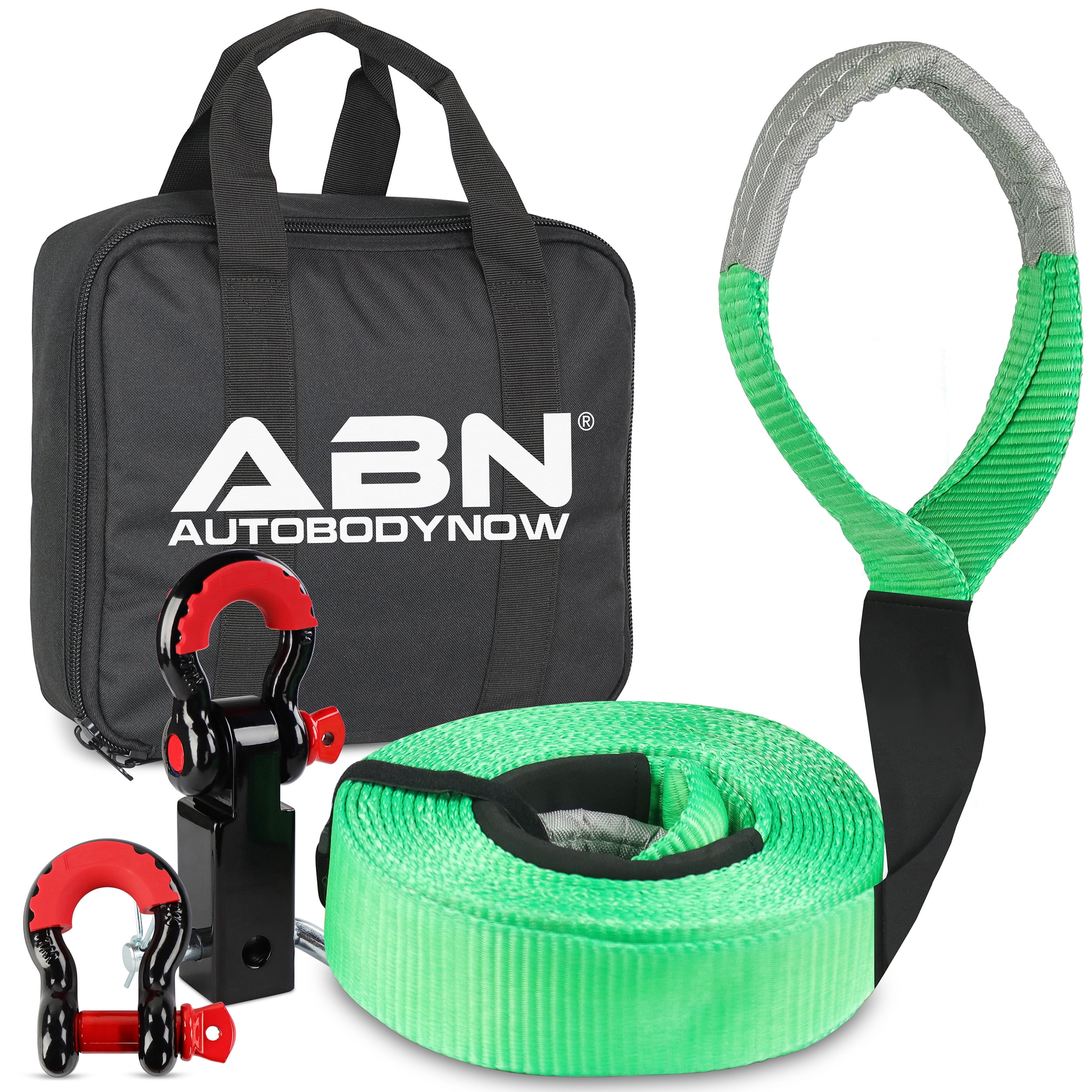 ABN Recovery Tow Strap Kit with Shackle Hitch Receiver, 30ft Tow Strap ...