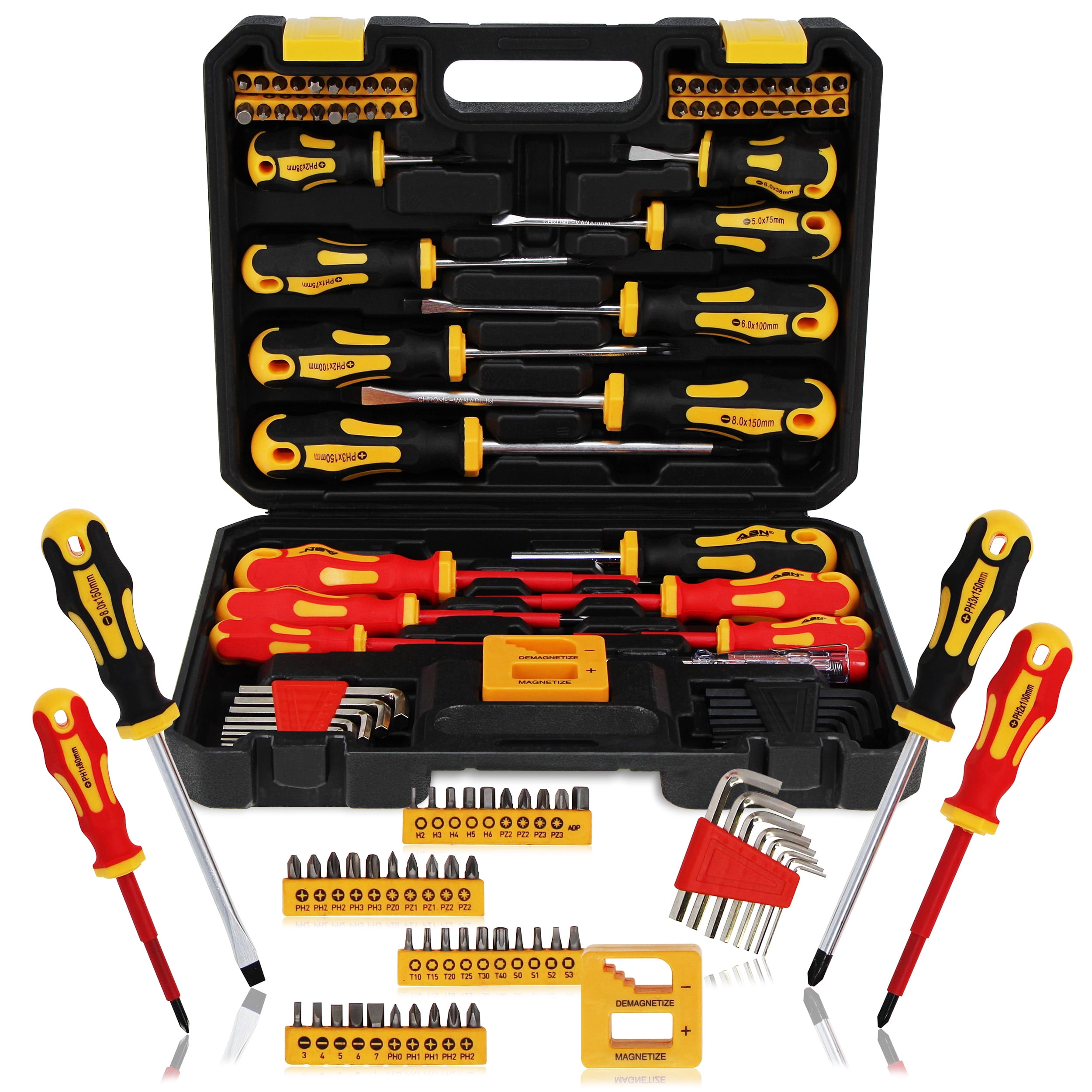 ABN Magnetic Tip Screwdriver Set, 72pc Heavy Duty Insulated Electrician ...