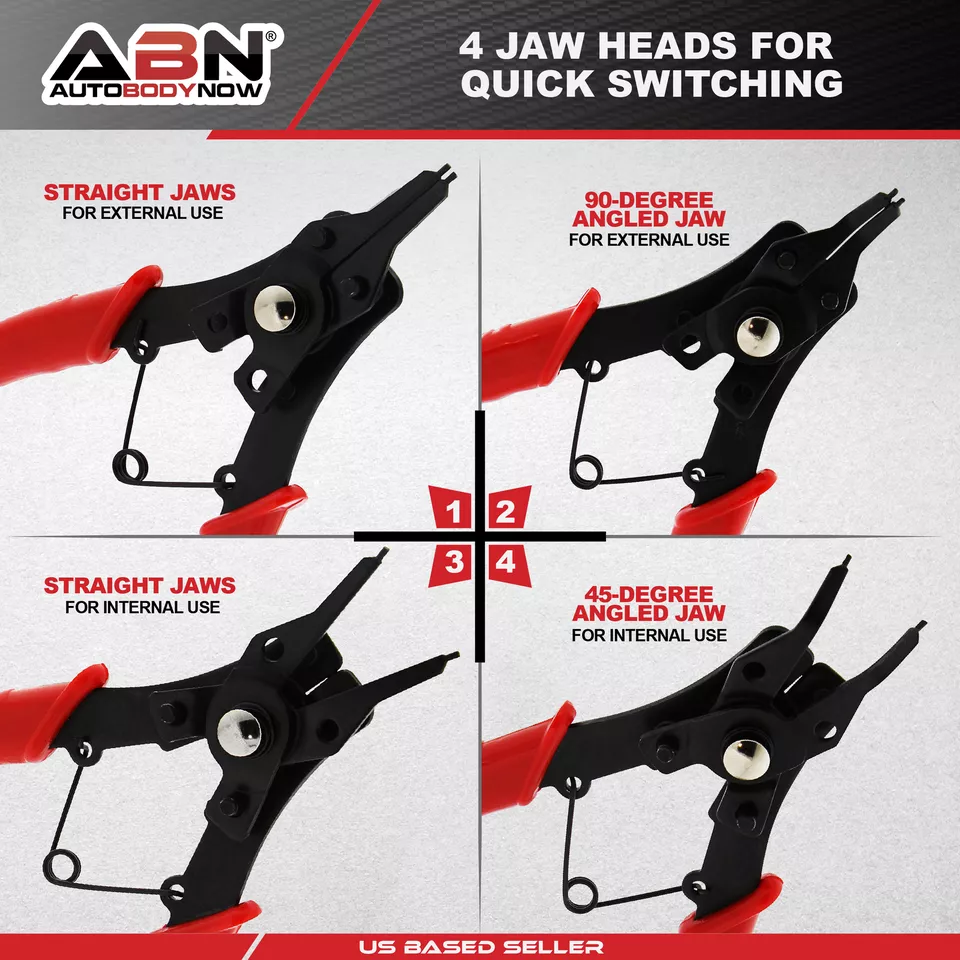 ABN | Snap Ring Pliers Set – 5 Pc Interchangeable Jaw Head C Clip ...