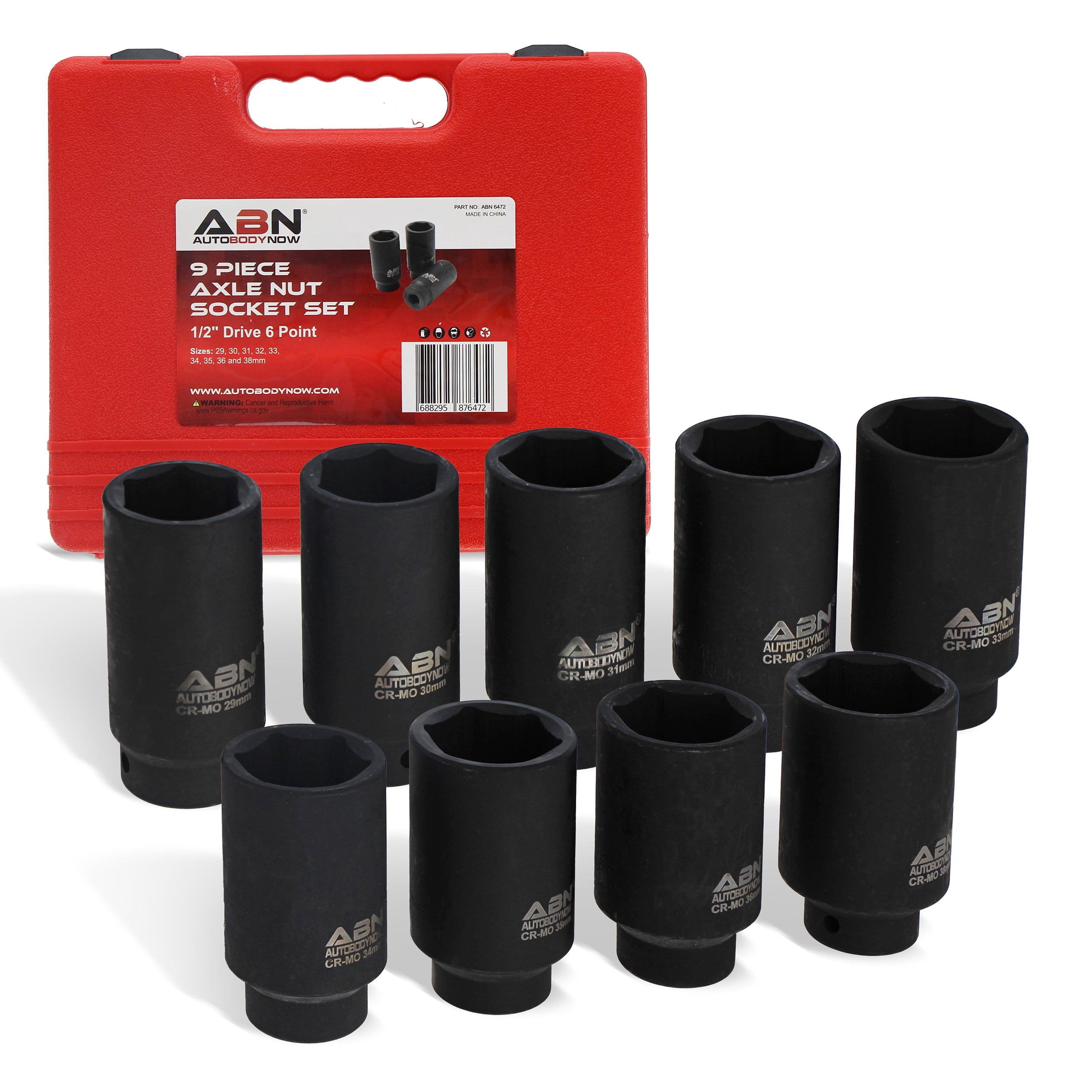 ABN Socket 1/2" Inch Drive 9-Piece Metric Set for Vehicle 6pt Axle Nut ...