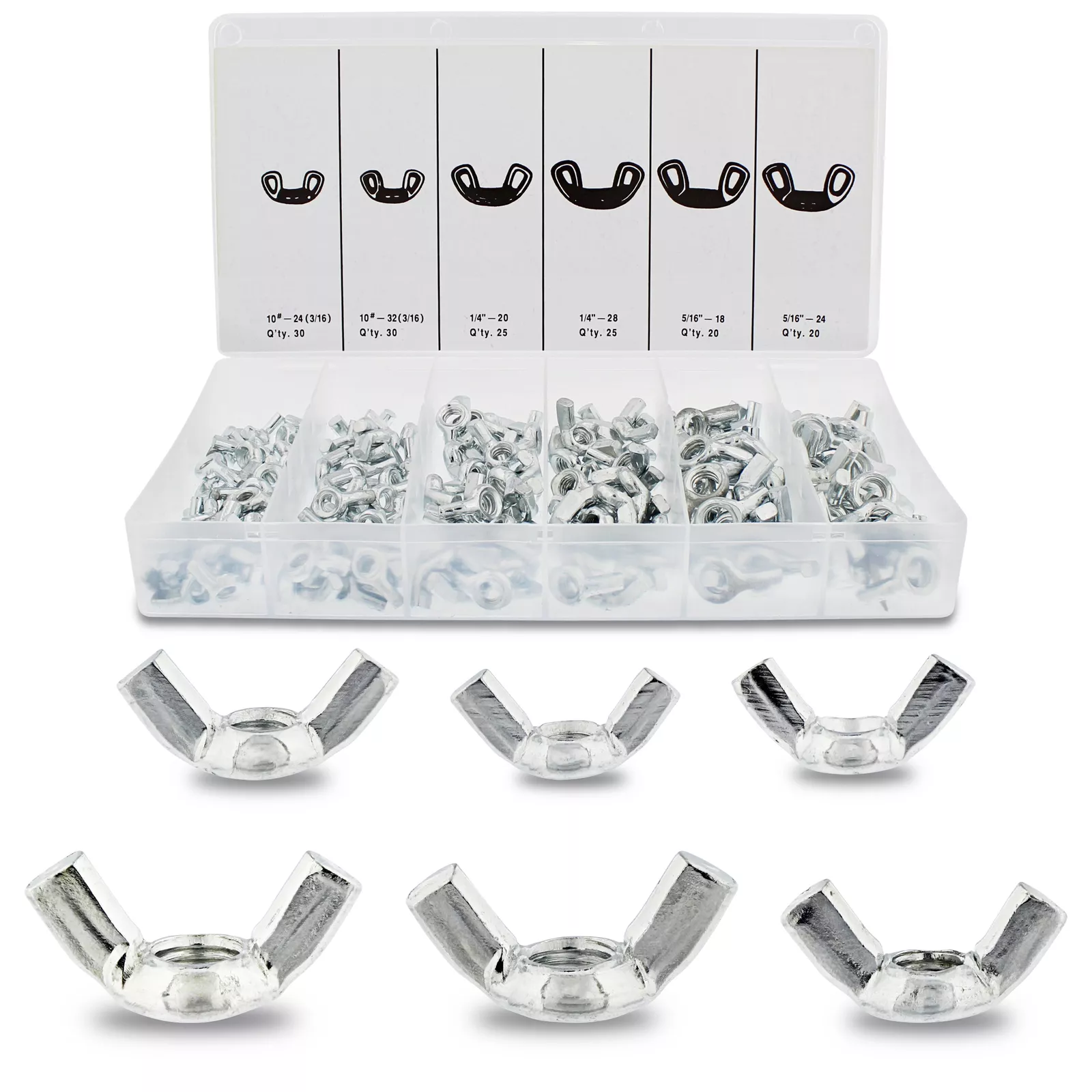 ABN Wing Nut Assortment Set - 150pc Standard Steel Wall Anchors Wing ...