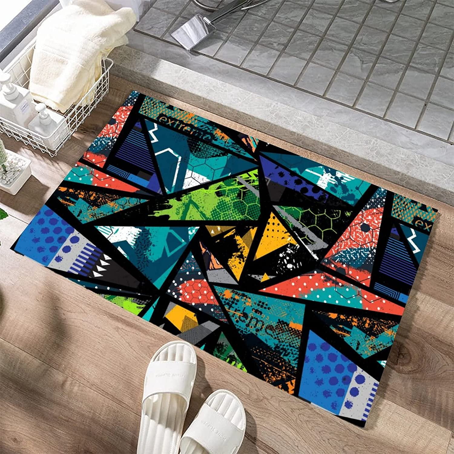 ABOAKRL Abstract Grunge Geometric Graffiti Style Bath Mats Non-Slip ...