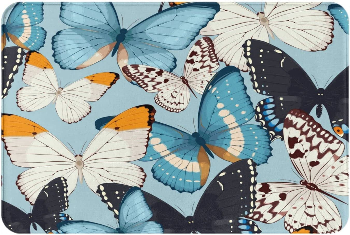 ABOAKRL Bath Rugs Colorful Butterflies White Blue Black Multicolor ...