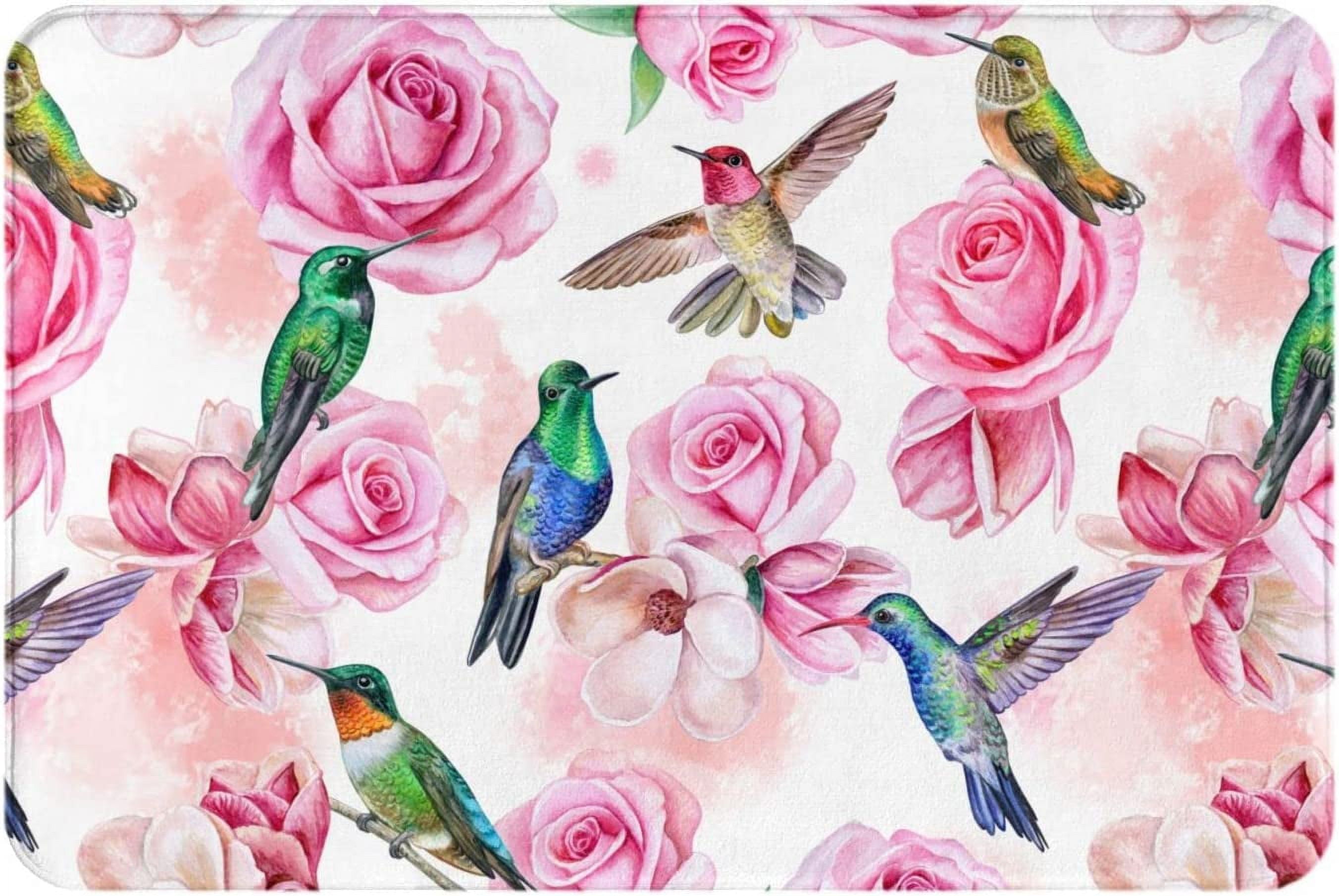 ABOAKRL Beautiful Flying Hummingbirds Romantic Pink Roses Animal Bird ...