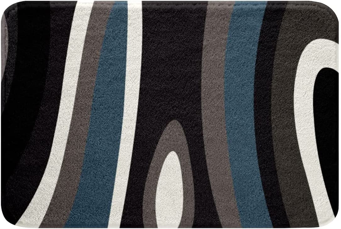 ABOAKRL Blue Gray Black Bathroom Rug Mat,Retro Abstract Plush Bathroom ...