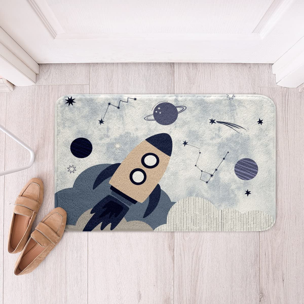 ABOAKRL Boys Rocket Bathroom Rug Cartoon Star Moon Constellation Non ...
