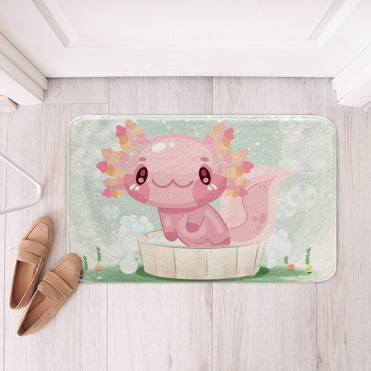 ABOAKRL Cartoon Cute Axolotl Bath Rugs Non Slip,Kawaii Pink Wild Animal ...