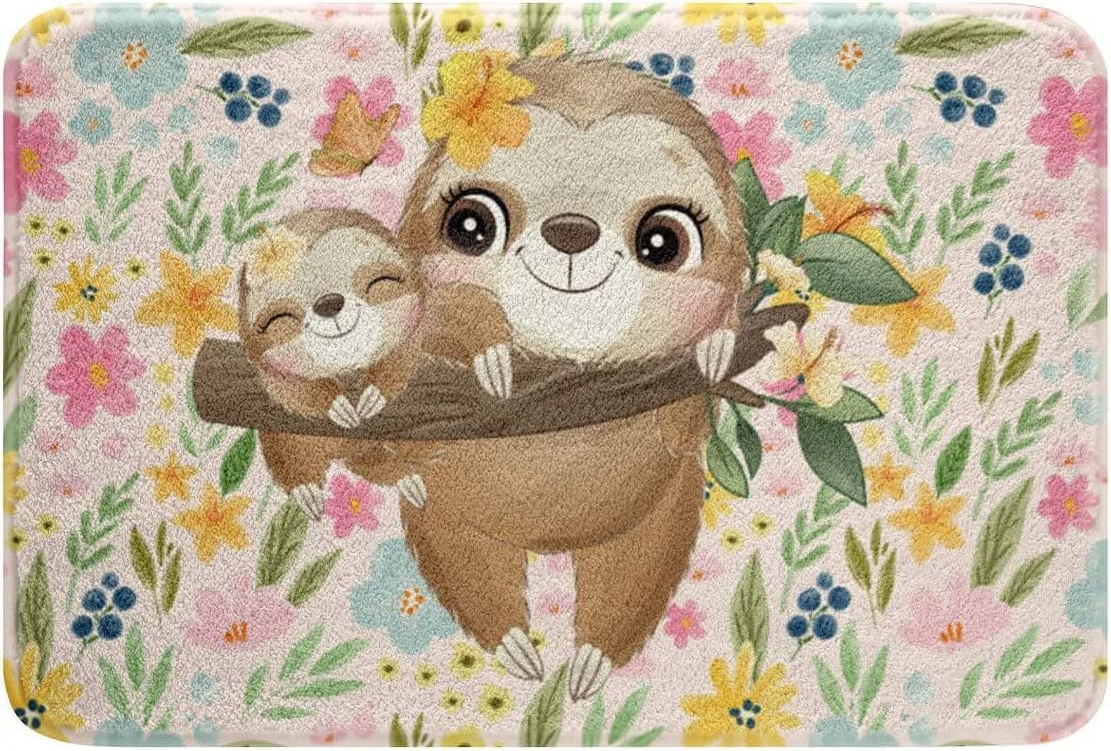 ABOAKRL Cartoon Cute Sloth Bath Rugs for Bathroom Countryside Daisy ...