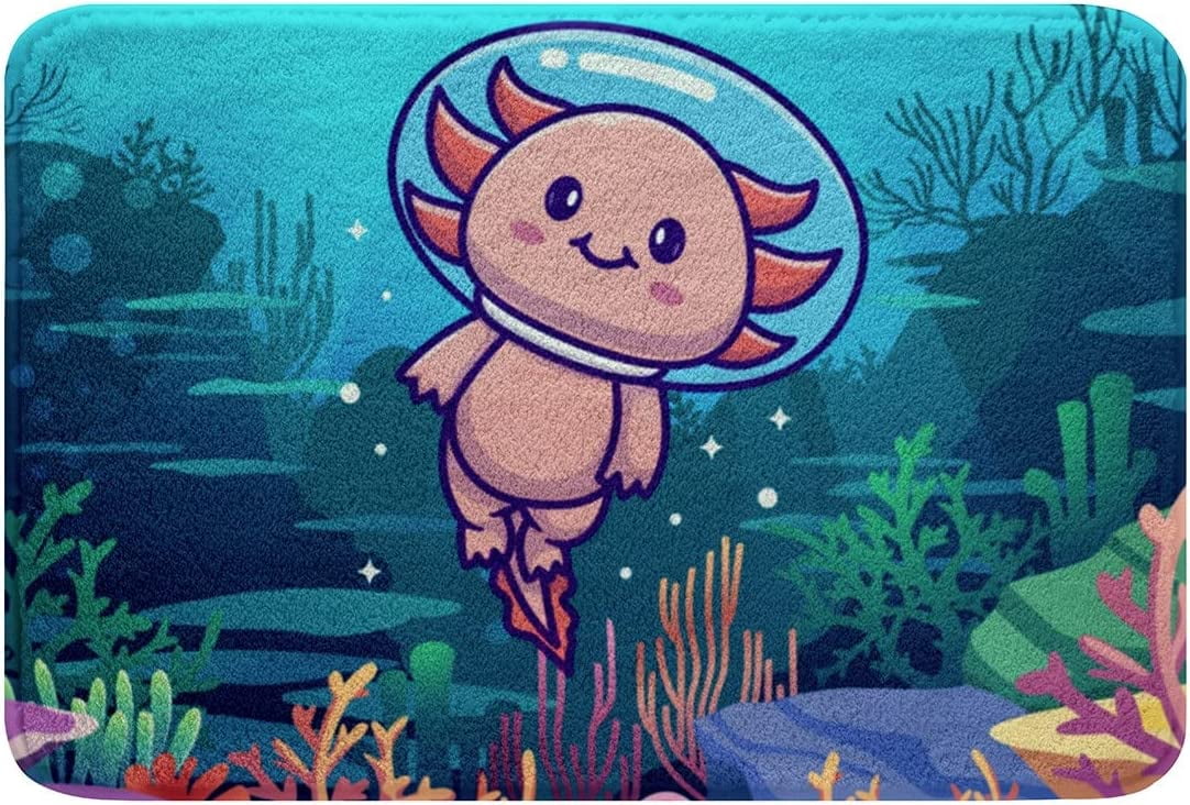 ABOAKRL Cute Axolotl Bath Mats,Watercolor Underwater World Bathroom ...