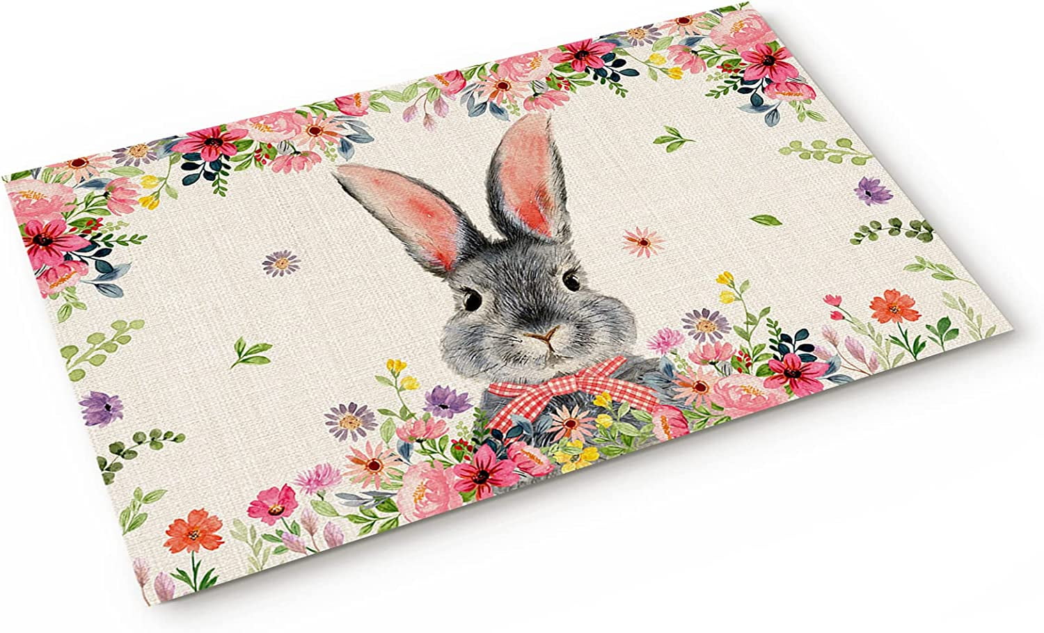 ABOAKRL Easter Doormat Bunny Rabbit Welcome Mats Spring Flowers Spring ...