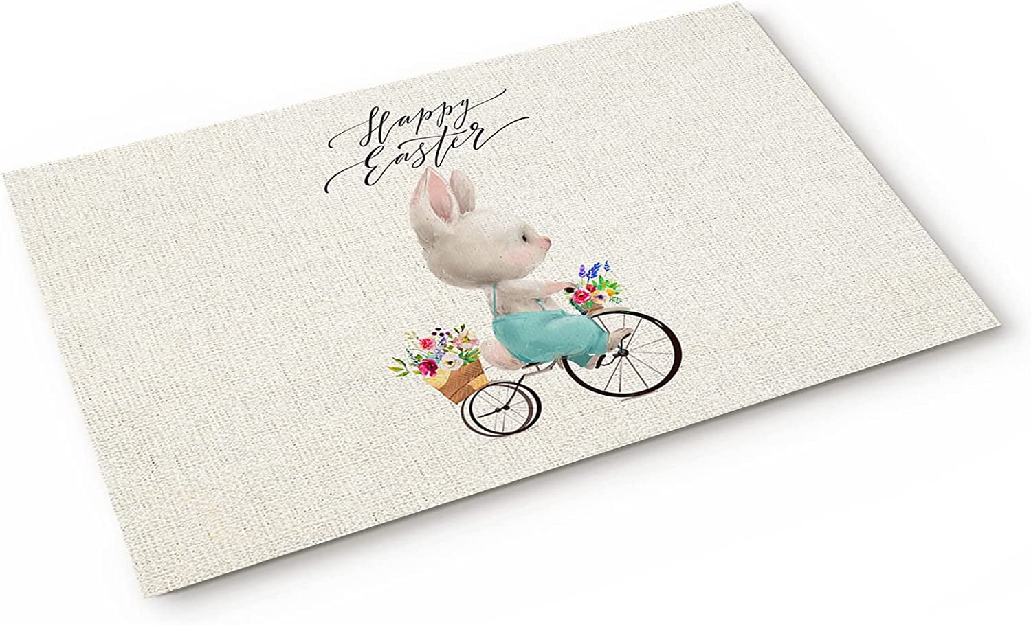 ABOAKRL Easter Doormat Bunny Riding Bike Welcome Mats Happy Easter ...