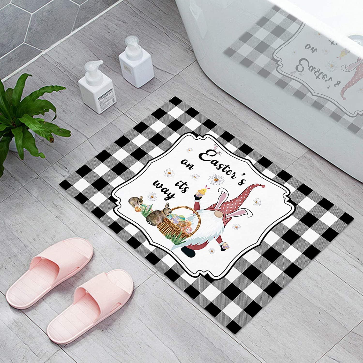 ABOAKRL Gnome Bunny Daisy Flower Egg Basket Black Checker Easter Funny ...