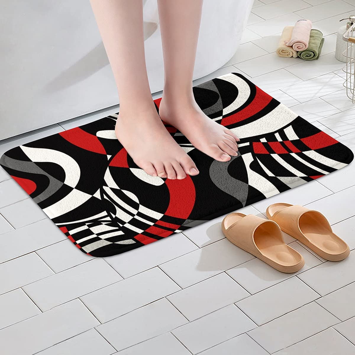 ABOAKRL Gray Black Red White Swirls Bath Mats for Modern Abstract ...