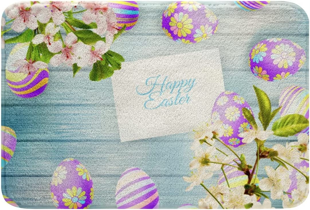 ABOAKRL Happy Easter Bathroom Rug Mat Flowers Eggs Plush Bathroom Decor ...