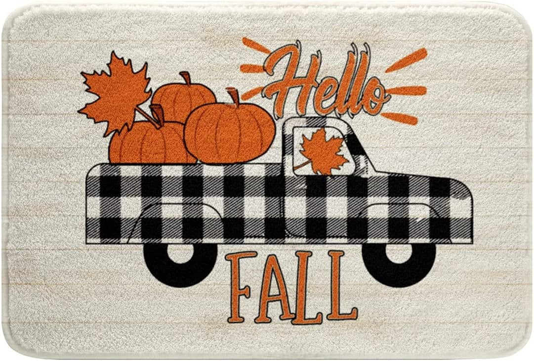 ABOAKRL Hello Fall Microfiber Bathroom Rugs Farm Truck Orange Pumpkin ...