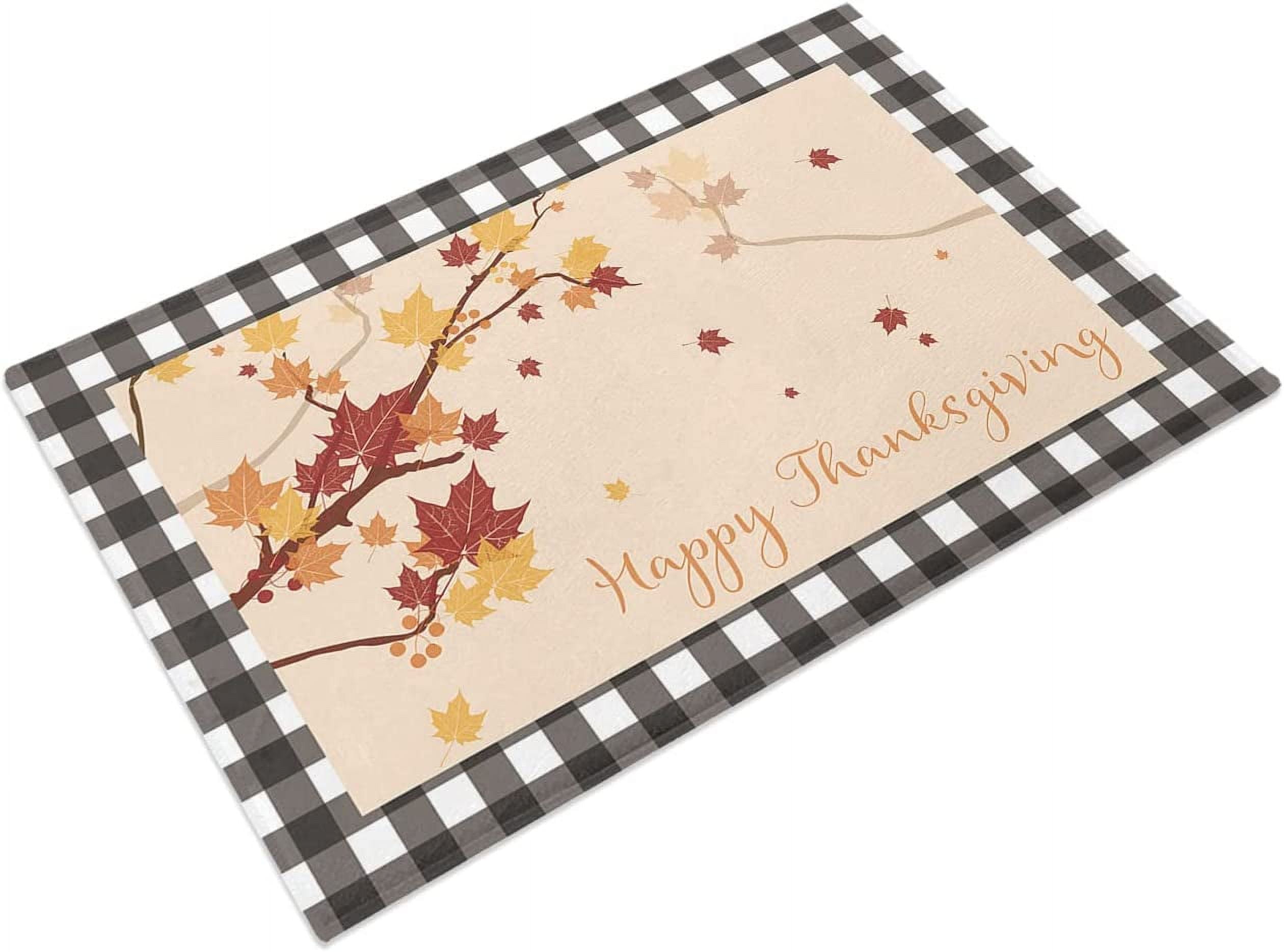 ABOAKRL Maple Leaf Tree Branch Black Check Plaid Buffalo Bath Mats for ...