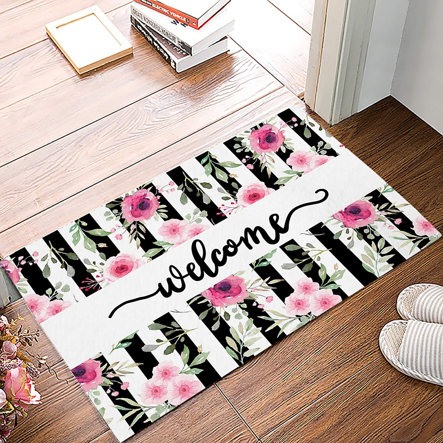 ABOAKRL Non Slip Doormat,Black White Geometry Stripe Decorations ...