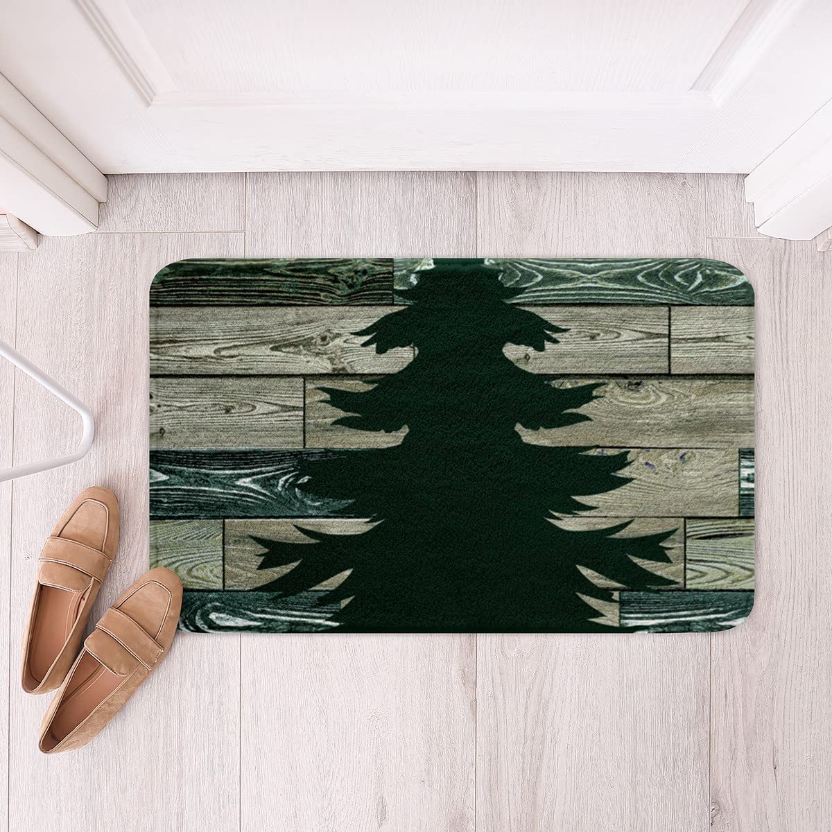 ABOAKRL Pine Tree Silhouette Bath Mats for Bathroom Green Rustic Wooden ...