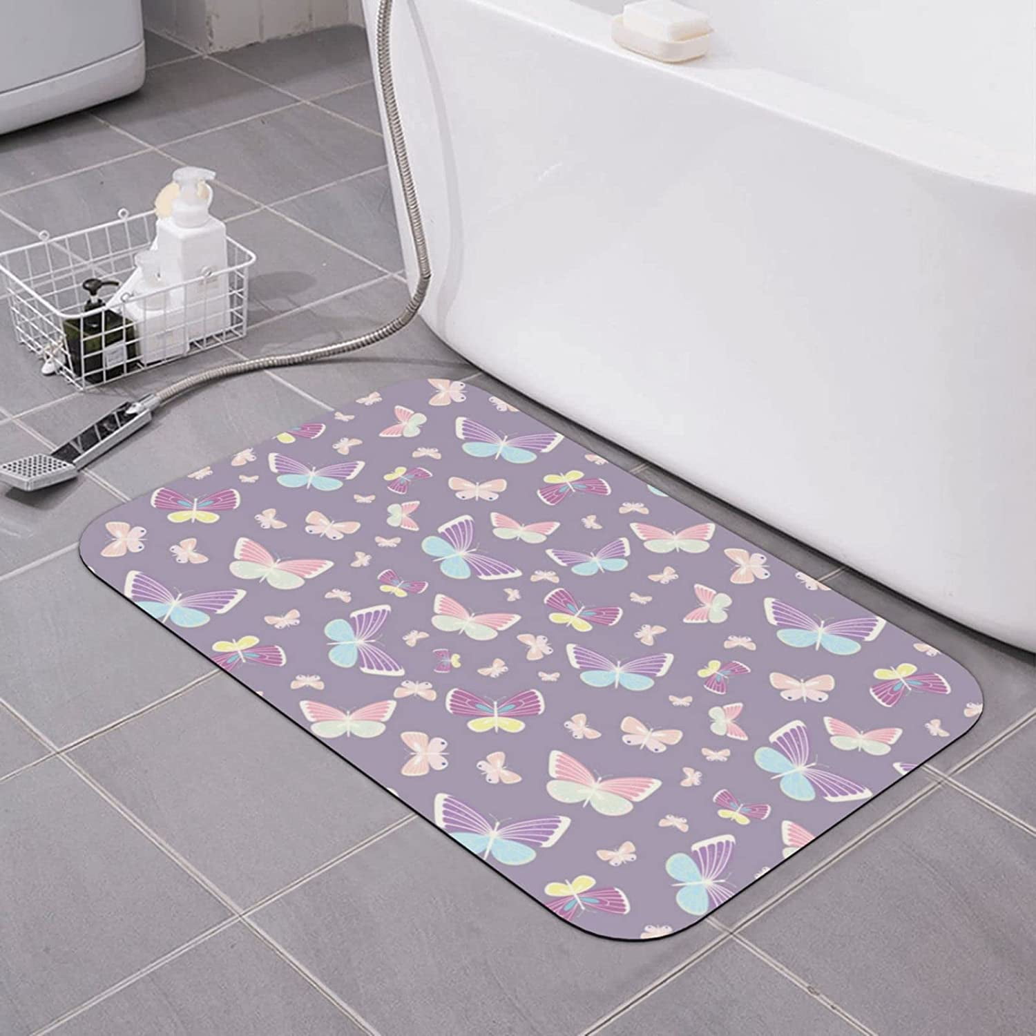 ABOAKRL Purple Butterfly Bath Mats for Bathroom Non-Slip Absorbent ...