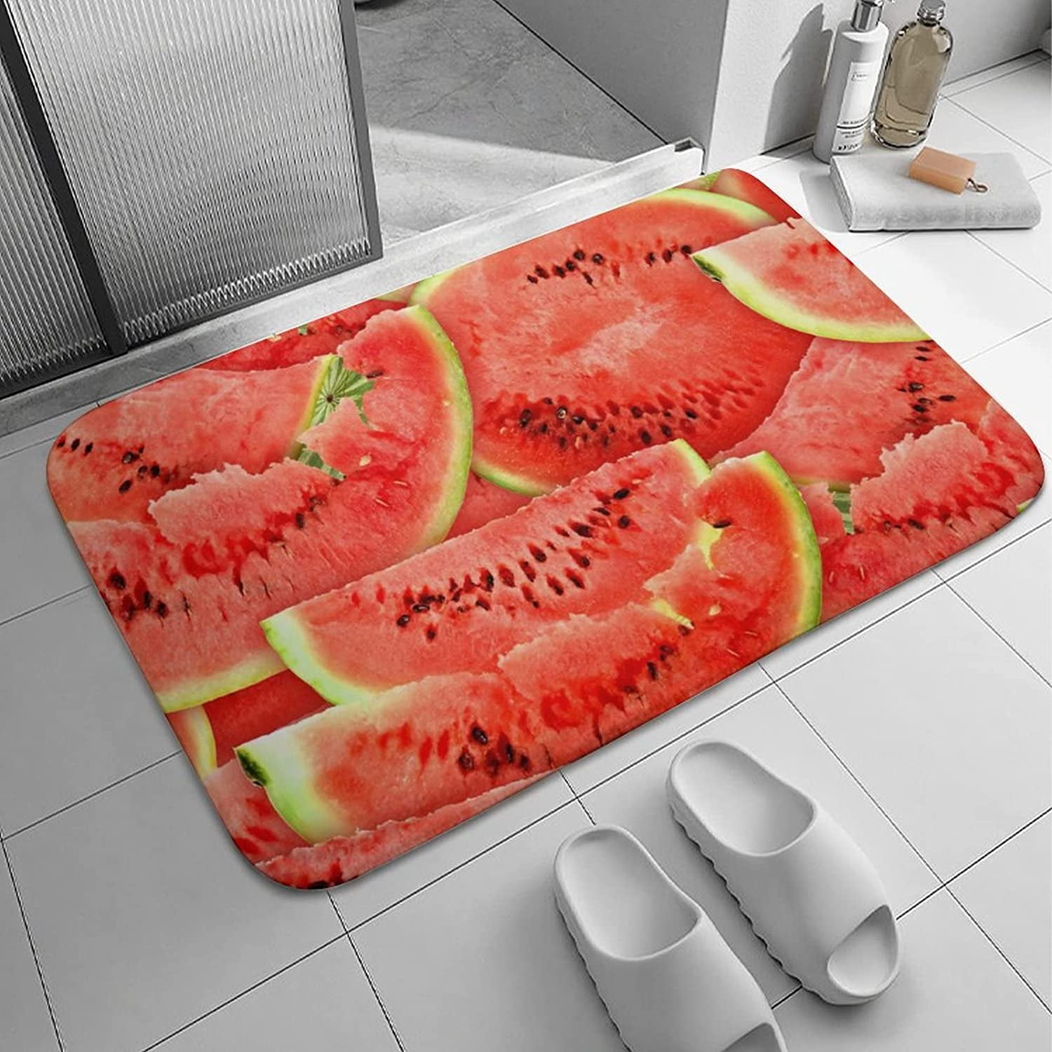 ABOAKRL Red Watermelon Slices Seamless Pattern Bath Rugs Absorbent Non ...