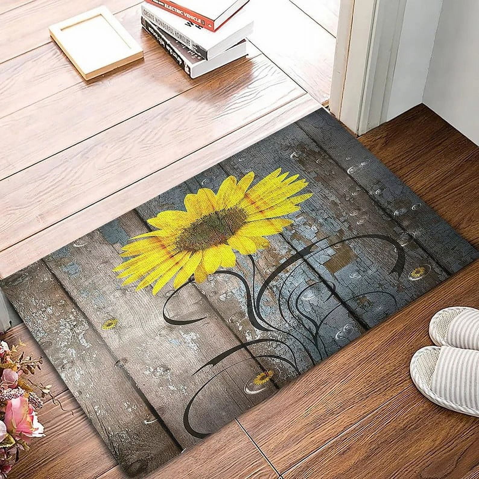 ABOAKRL Rustic Wood Board Sunflower Funny Doormat Home Decor Mats ...