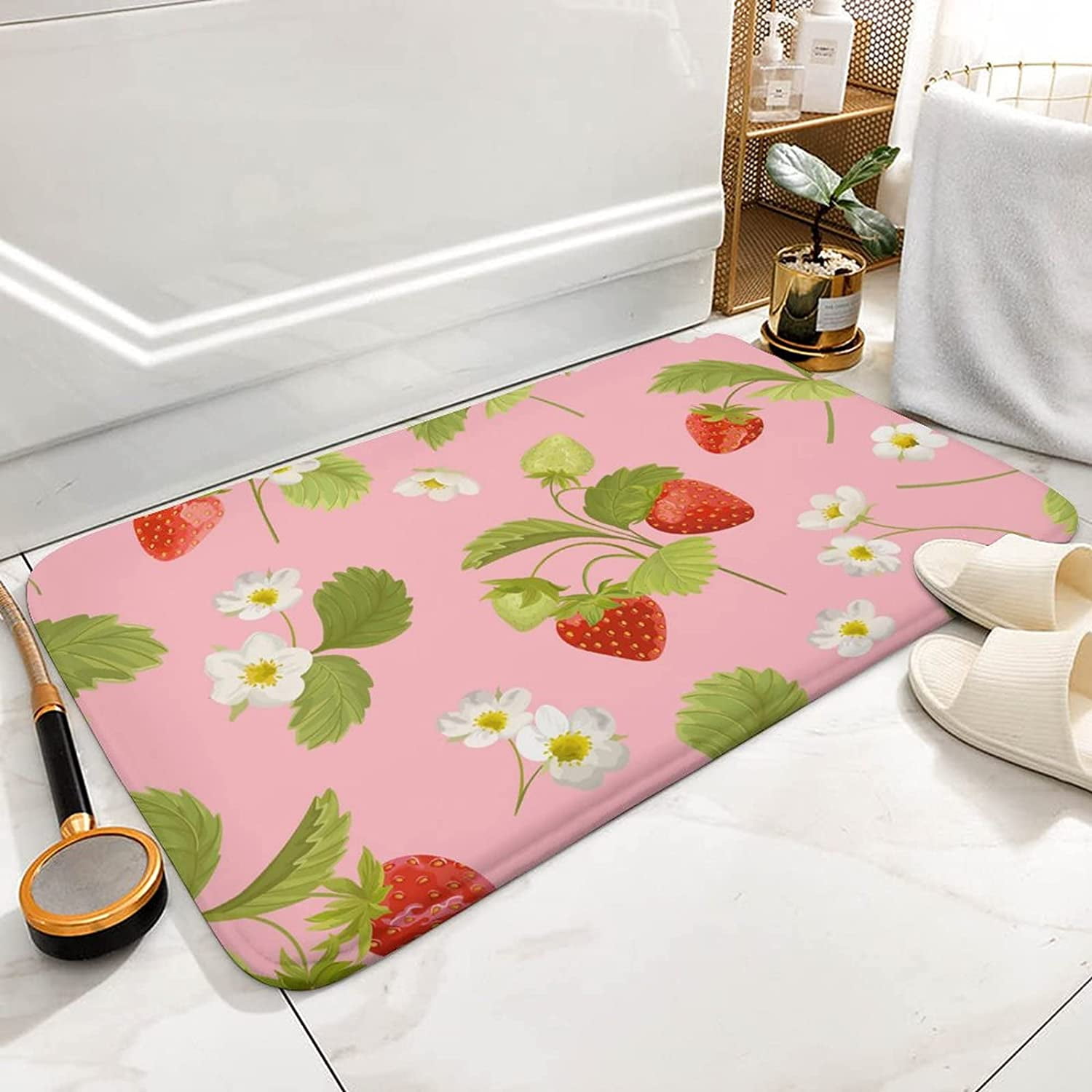 ABOAKRL Strawberry with Flowers Wild Berries Leaves Funny Doormat Home ...