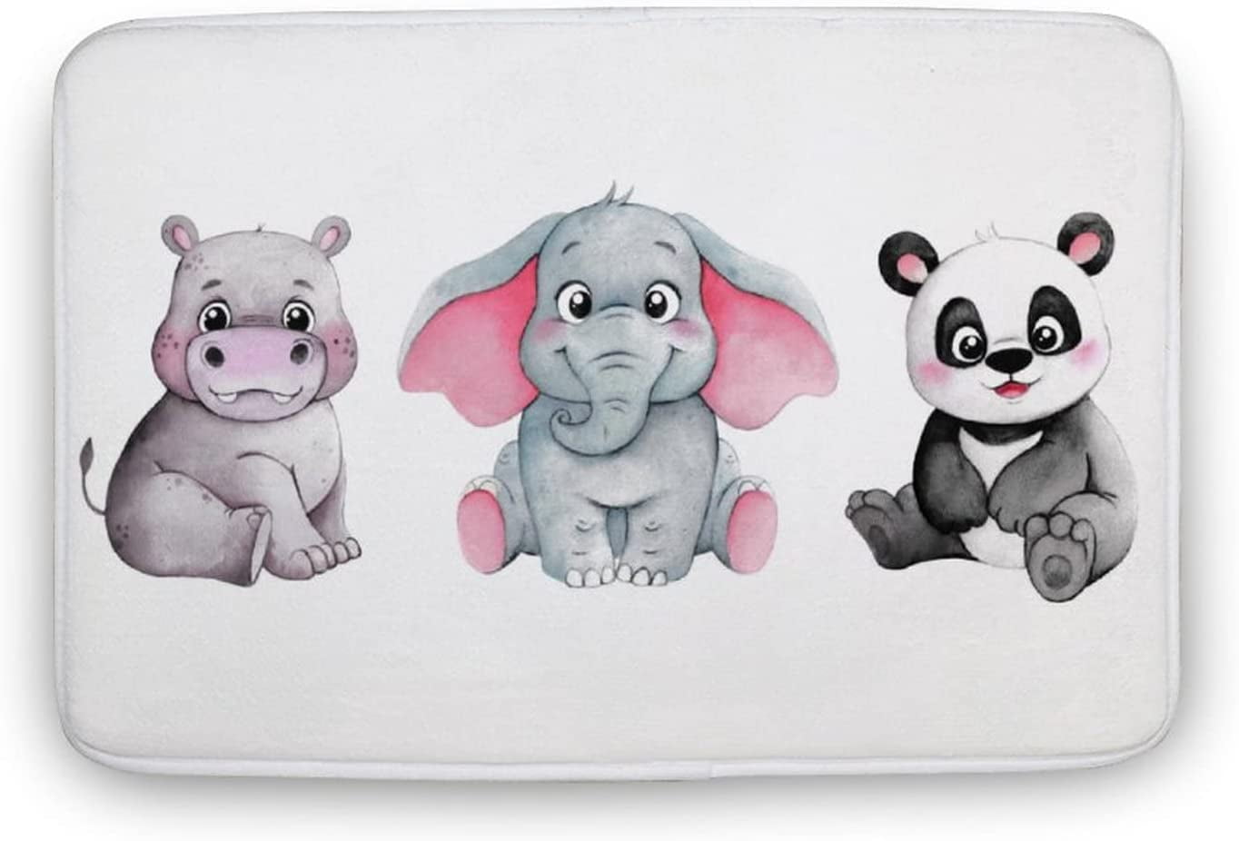 ABOAKRL Watercolor Animals Bath Mat Elephant Panda Hippo Bathroom Rugs ...